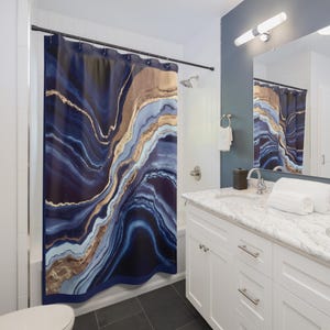 Geode Layers Shower Curtain, Blue Gold White Bathroom Decor, Unique ...