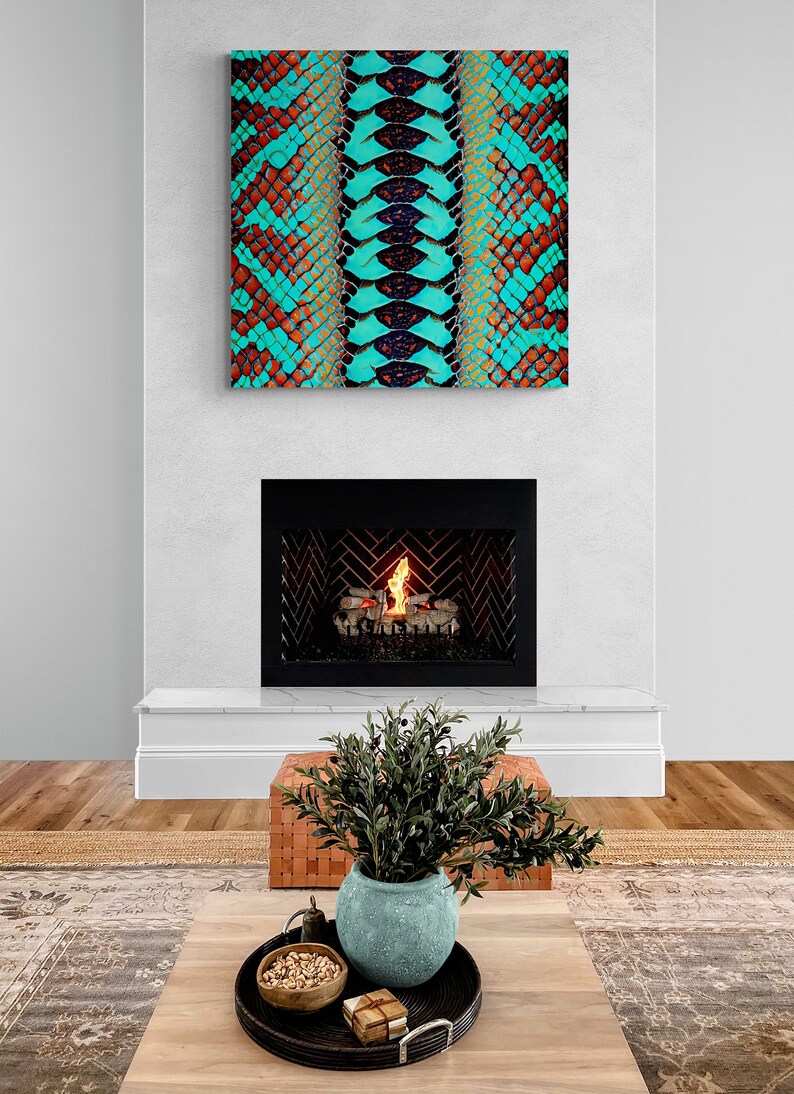 Turquoise Python Snake Skin Wall Art, Southwestern Art, Reptile Skin ...