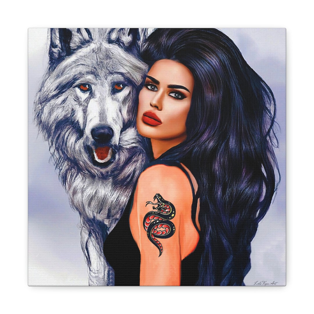 Wall Art Animals, Woman With Wolf, Fantasy Art, Wall Art, Wall Art ...