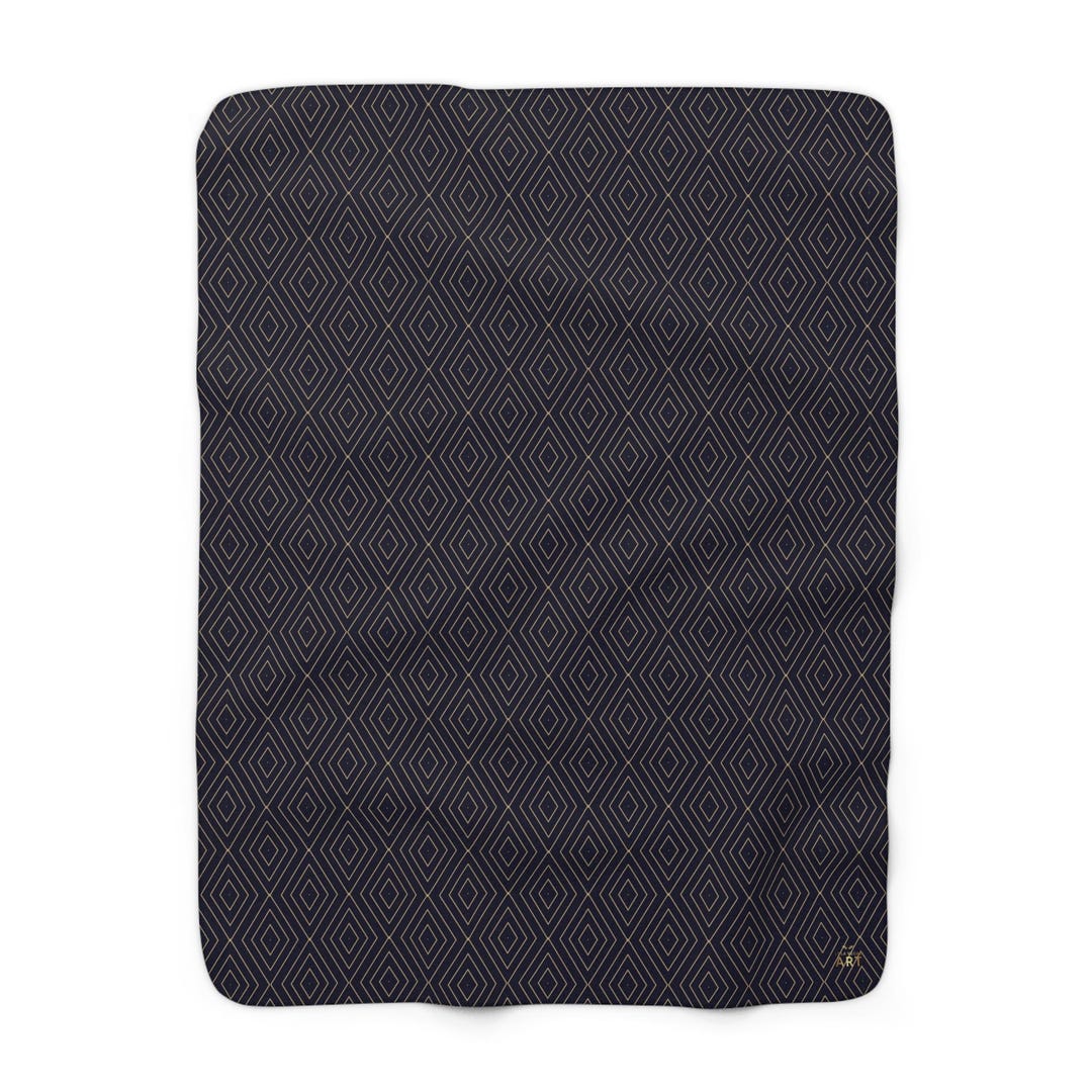 Geometric Navy and Tan Diamond Pattern Sherpa Blanket | Cozy Fleece ...