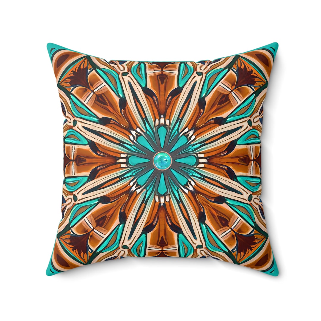 Tan and Turquoise Southwestern Native American Square Pillow, Living ...