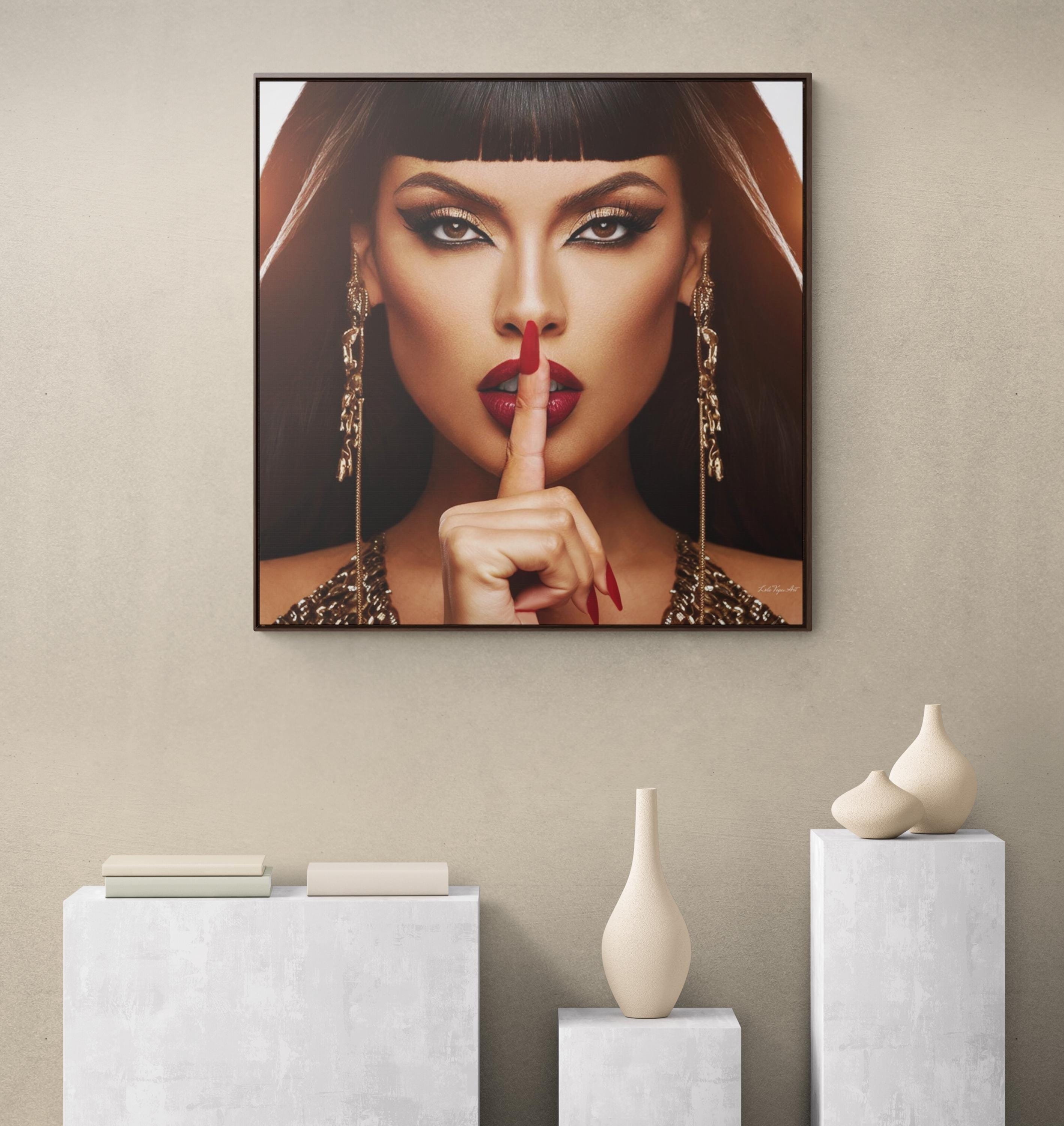 Egyptian Woman Portrait: Glamorous Red Lips Photography, Square Canvas ...