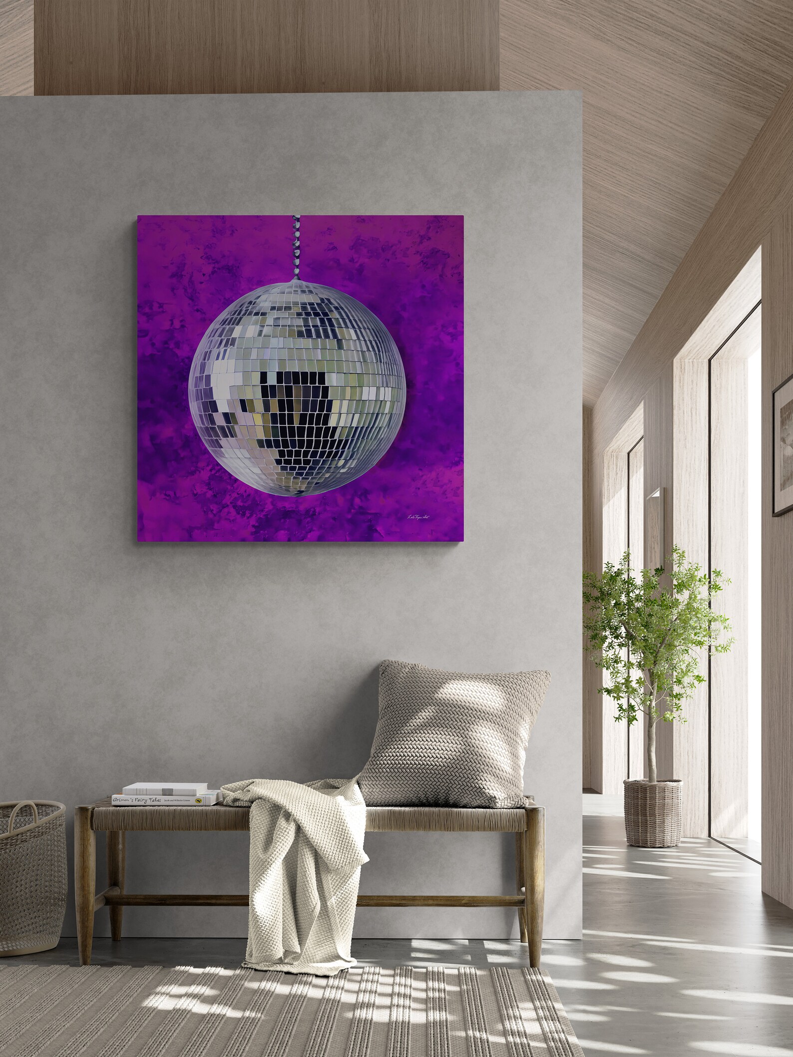 Silver Disco Ball With Purple Background Canvas Wall Art, Wall Art ...