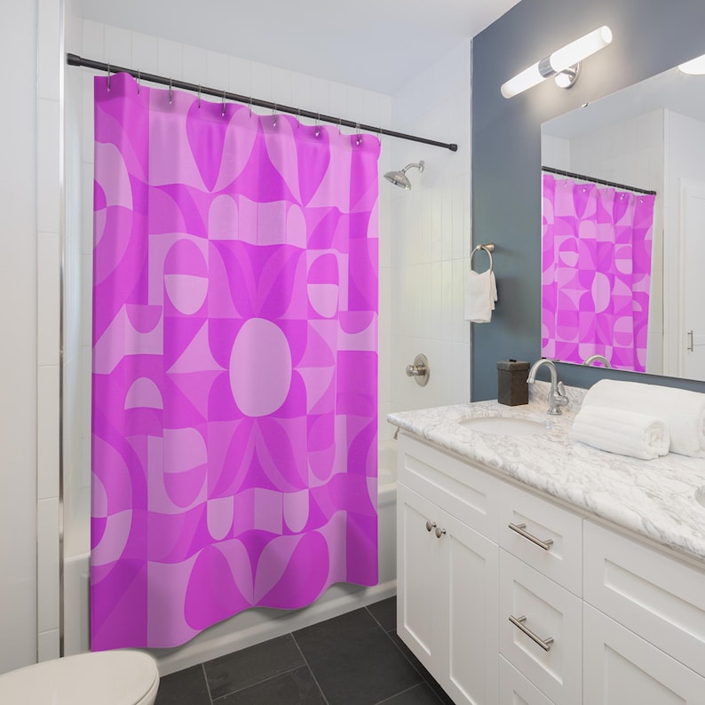 Pink Geometric Retro Pattern Shower Curtain | Mid Century Modern ...