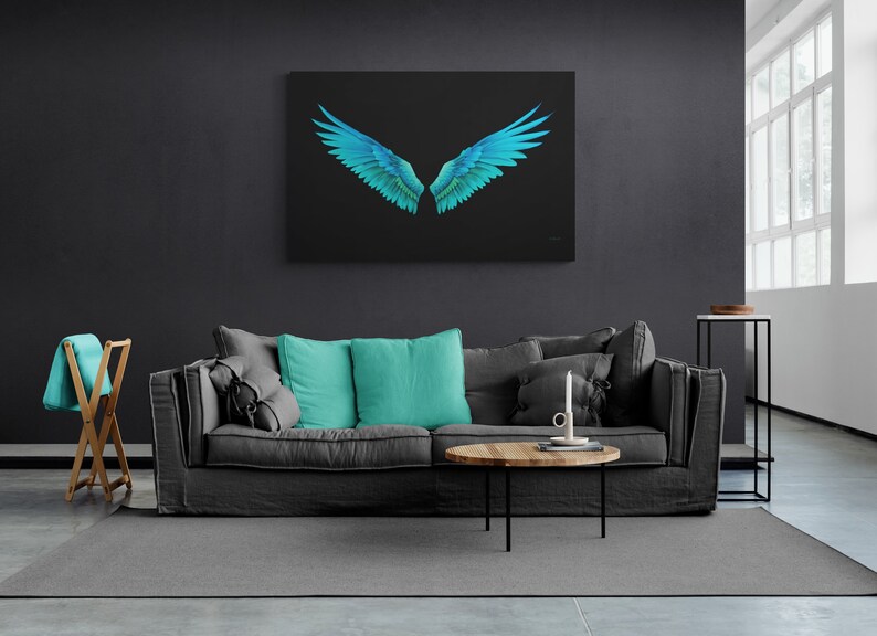 Angel Wings, Turquoise, Spiritual, Wall Art, Wall Art Canvas, Wall Art ...