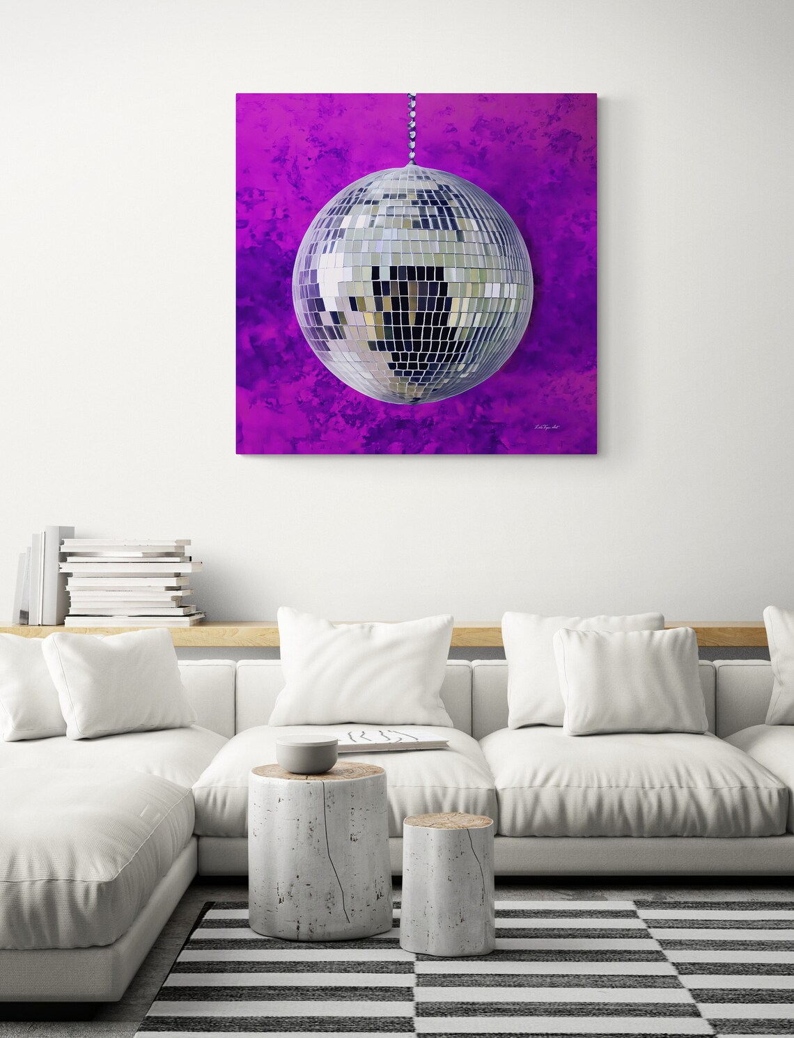 Silver Disco Ball With Purple Background Canvas Wall Art, Wall Art ...