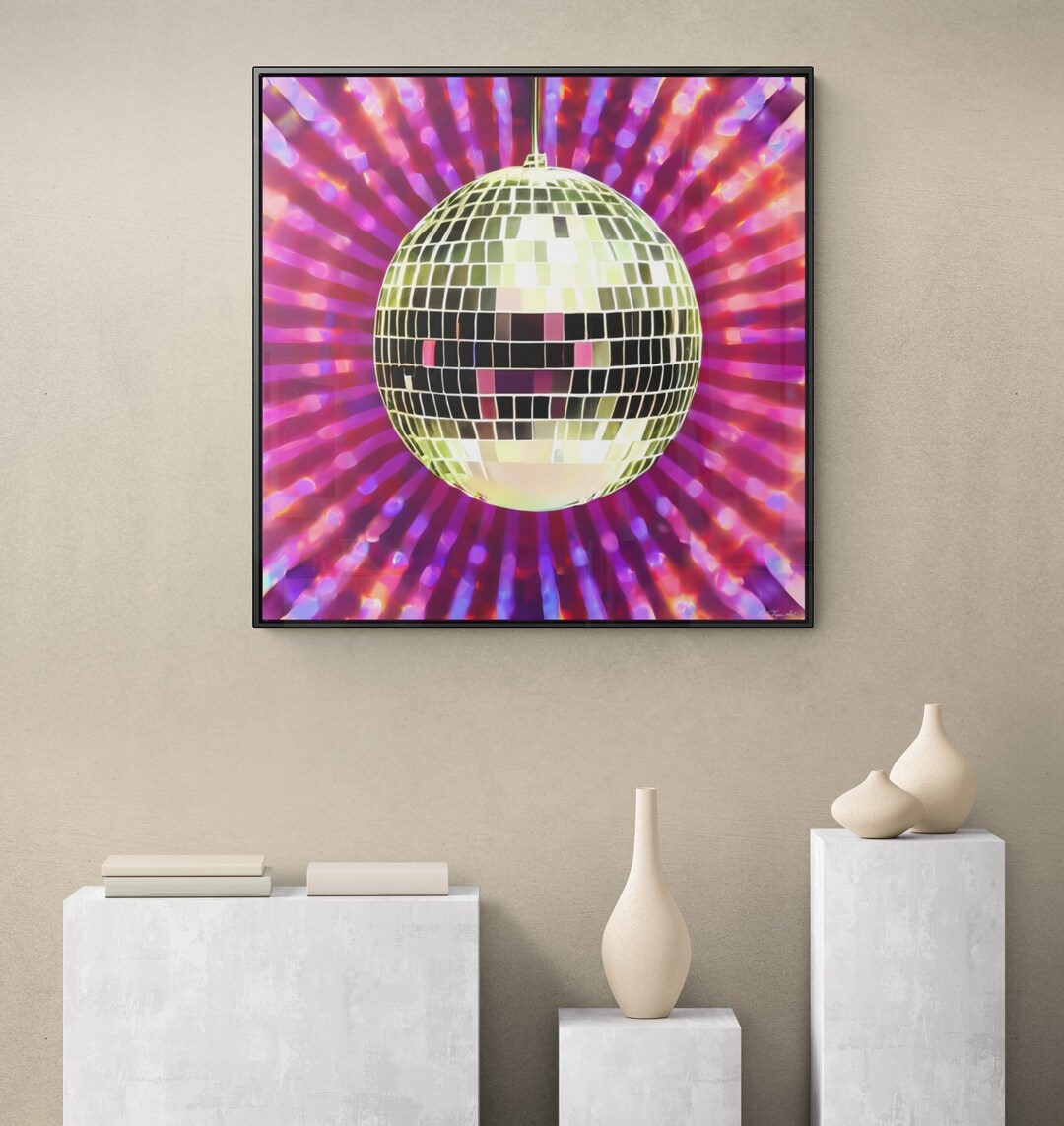 Gold Disco Ball Framed Canvas Wall Art: Retro Pink Purple - Etsy