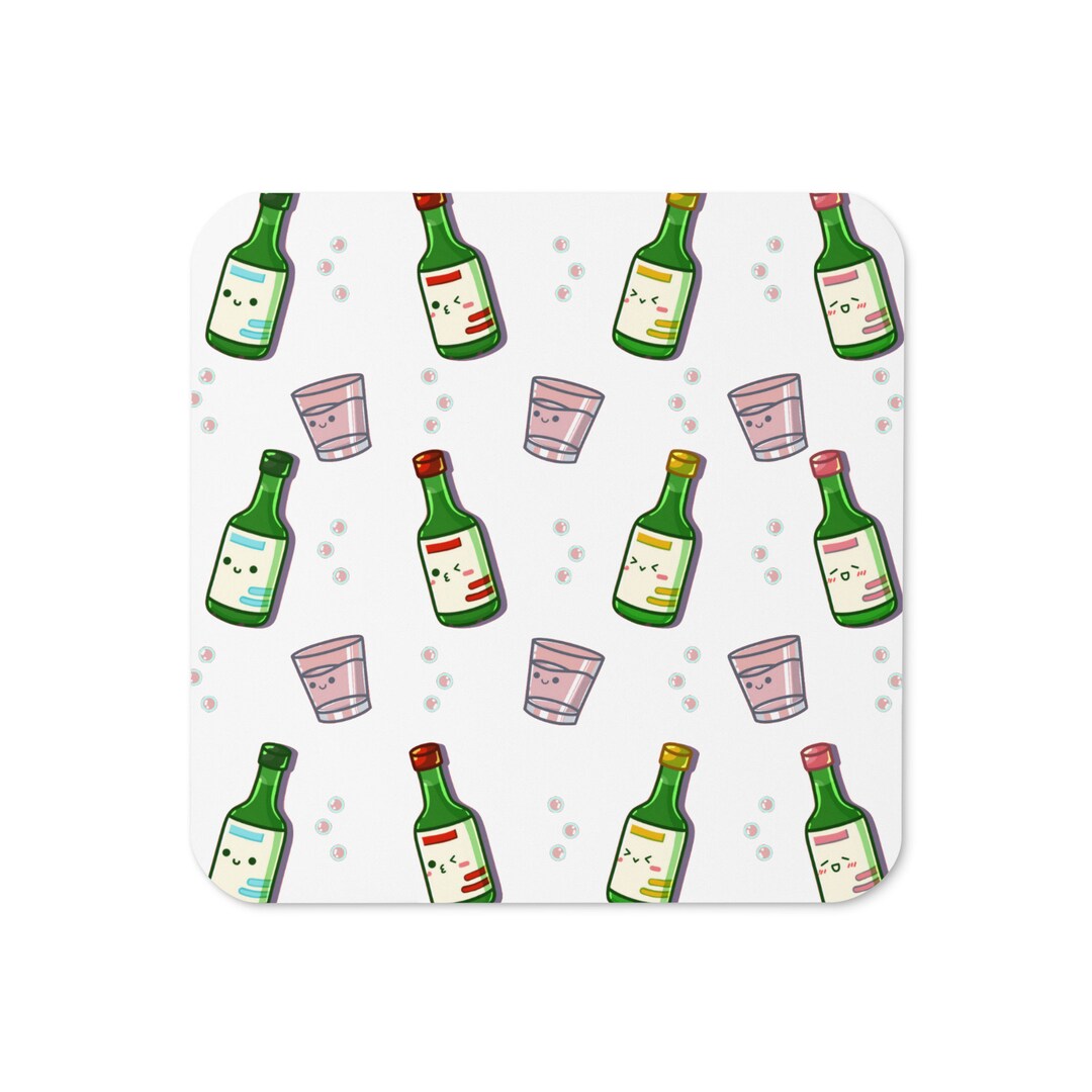Cute Korean Soju Drink and Shot Glass Pattern Cork-back Coaster - Etsy