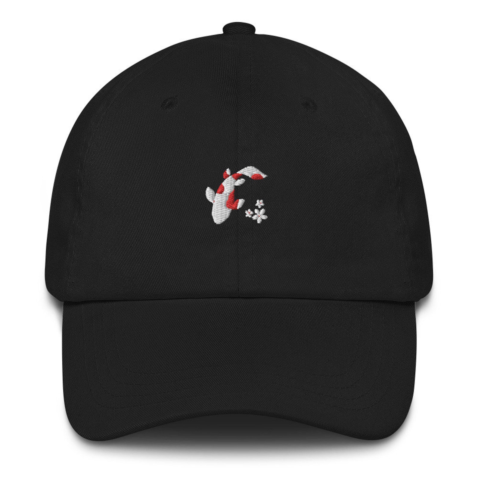 Cute Japanese Koi Fish With Flowers Summer Beach Black Unisex Baseball ...