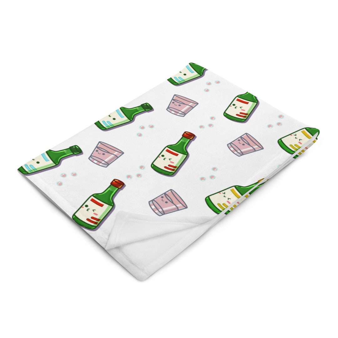 Cute Korean Soju Drink and Shot Glass Pattern Design White Throw ...