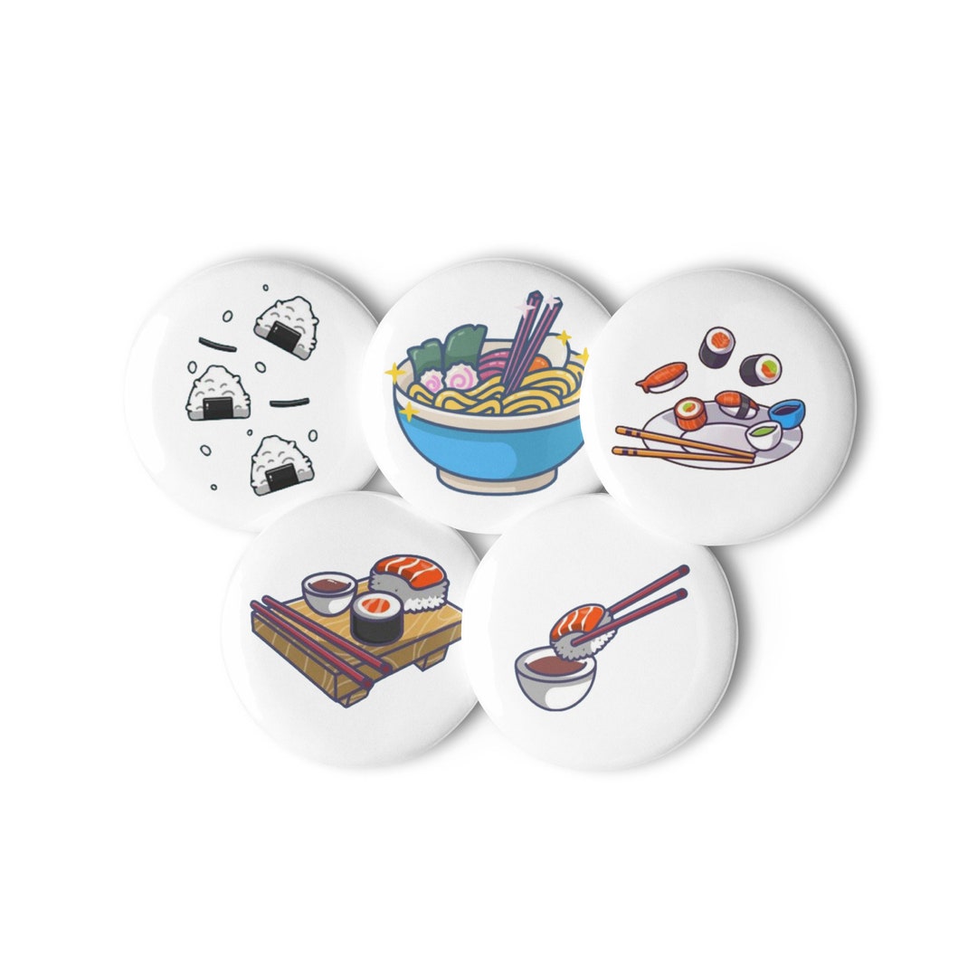 Cute Japanese Foods Sushi, Ramen, Rice Ball Set of Pin Buttons - Etsy