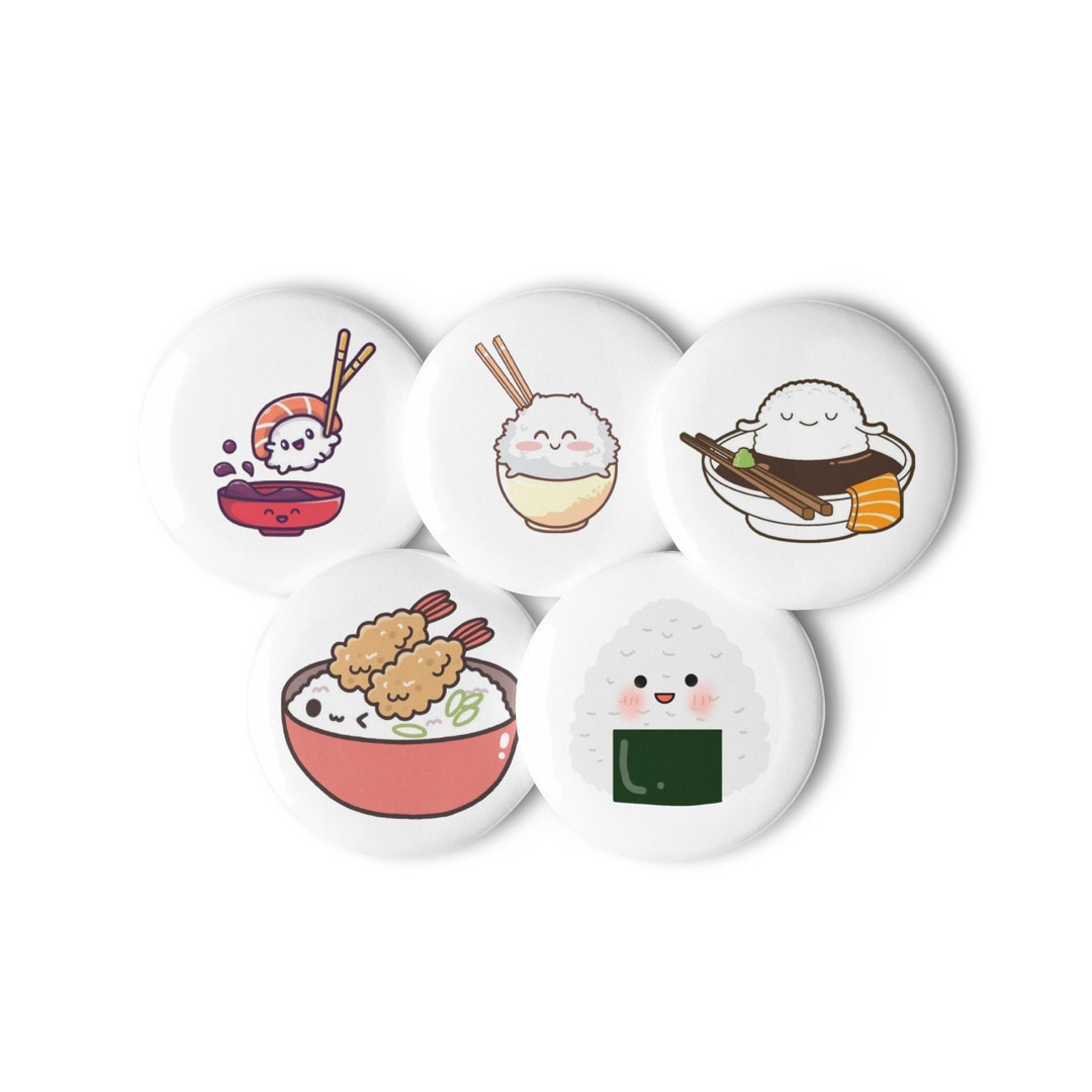 Cute Japanese Foods Set of Pin Buttons - Etsy