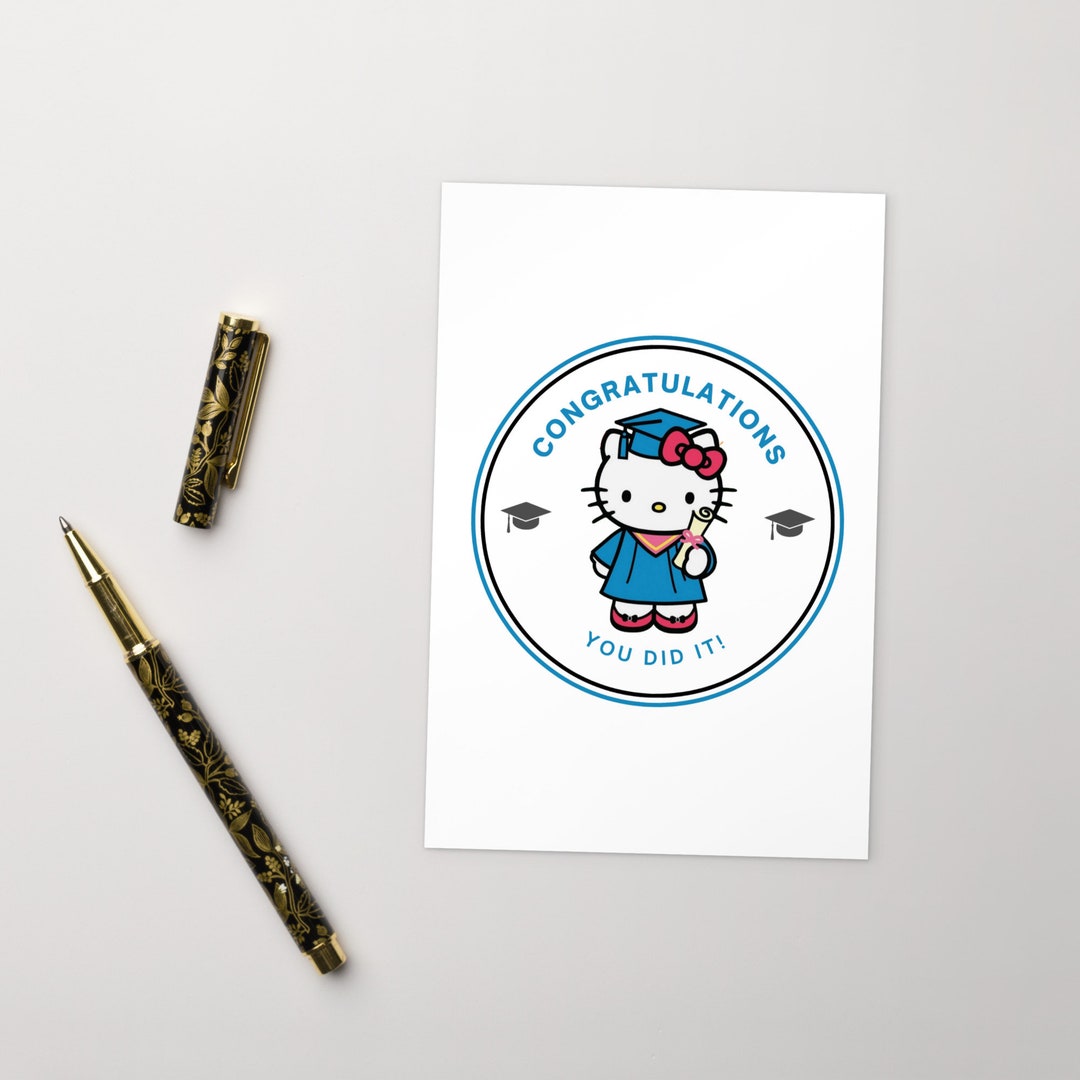 Cute Hello Kitty Graduation Card Circle Logo Style Standard Postcard - Etsy