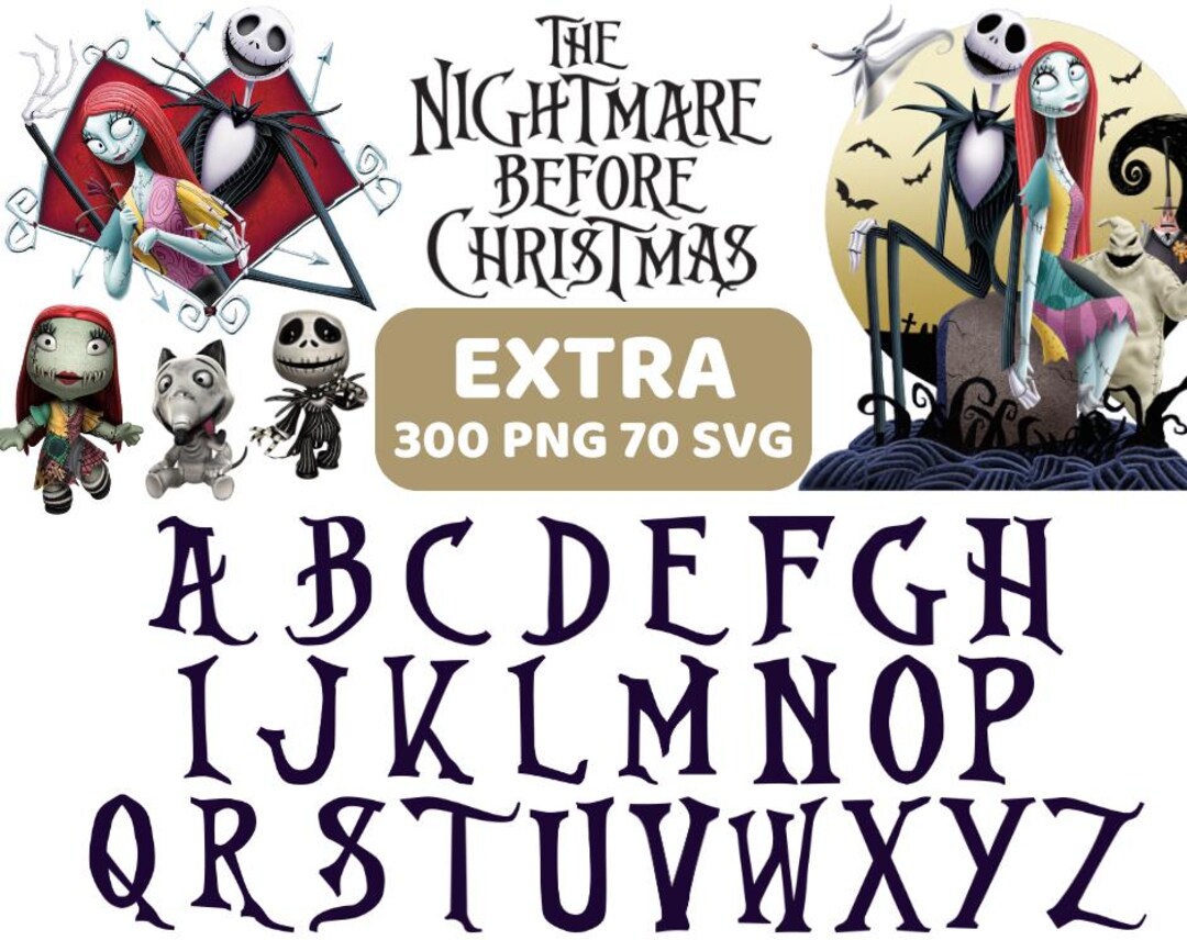 Nightmare Before Christmas Font Png Bundle, Gothic Alphabet Clipart ...