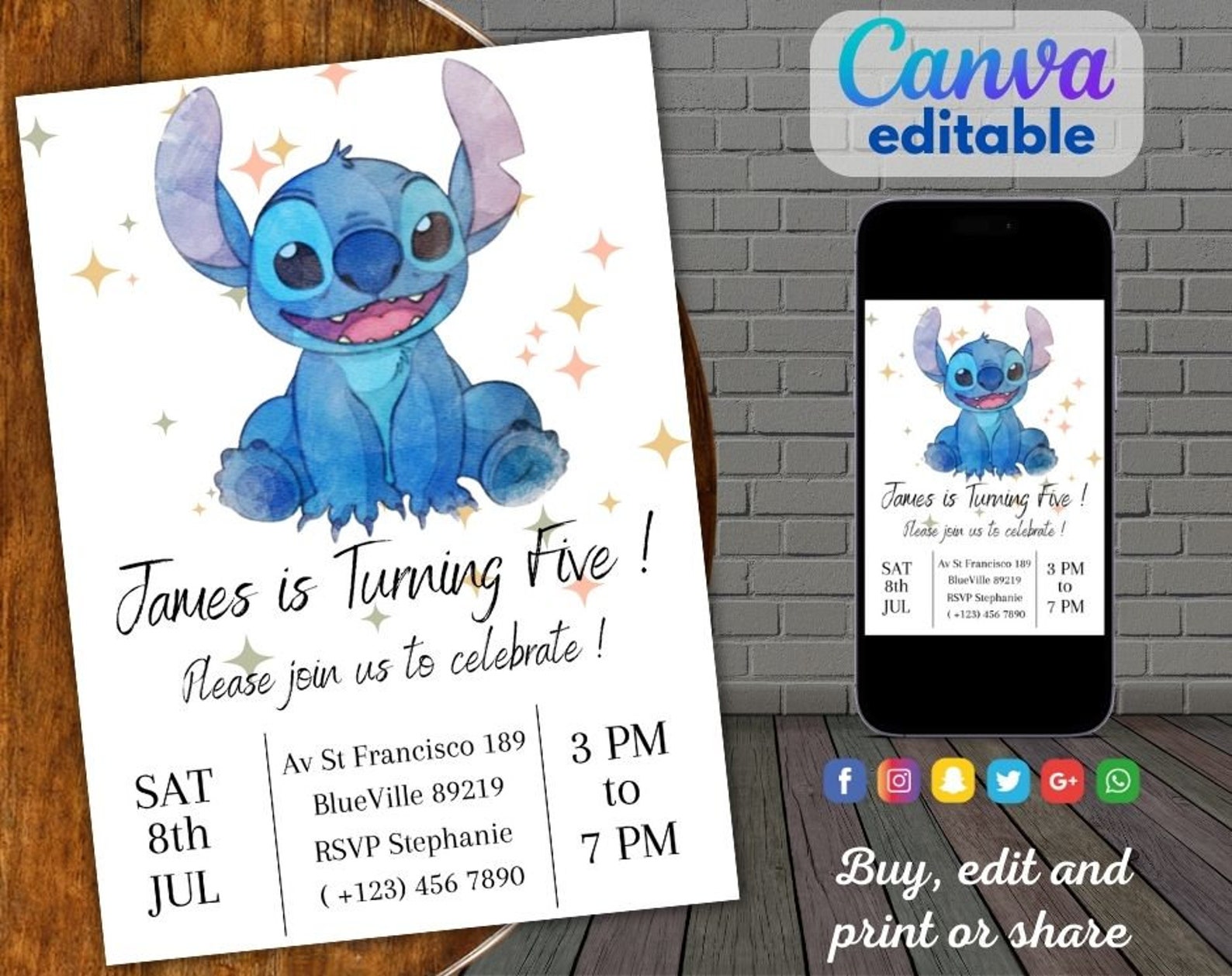 Stitch Birthday Invitation Baby Stitch Editable Invitation - Etsy