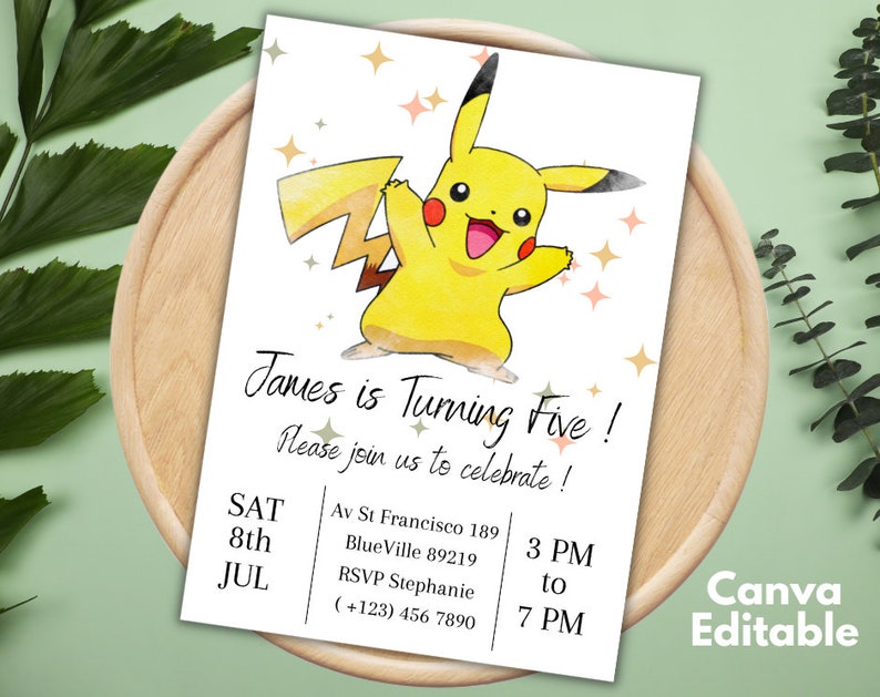 Pikachu Birthday Invitation Baby Pikachu Editable Invitation - Etsy
