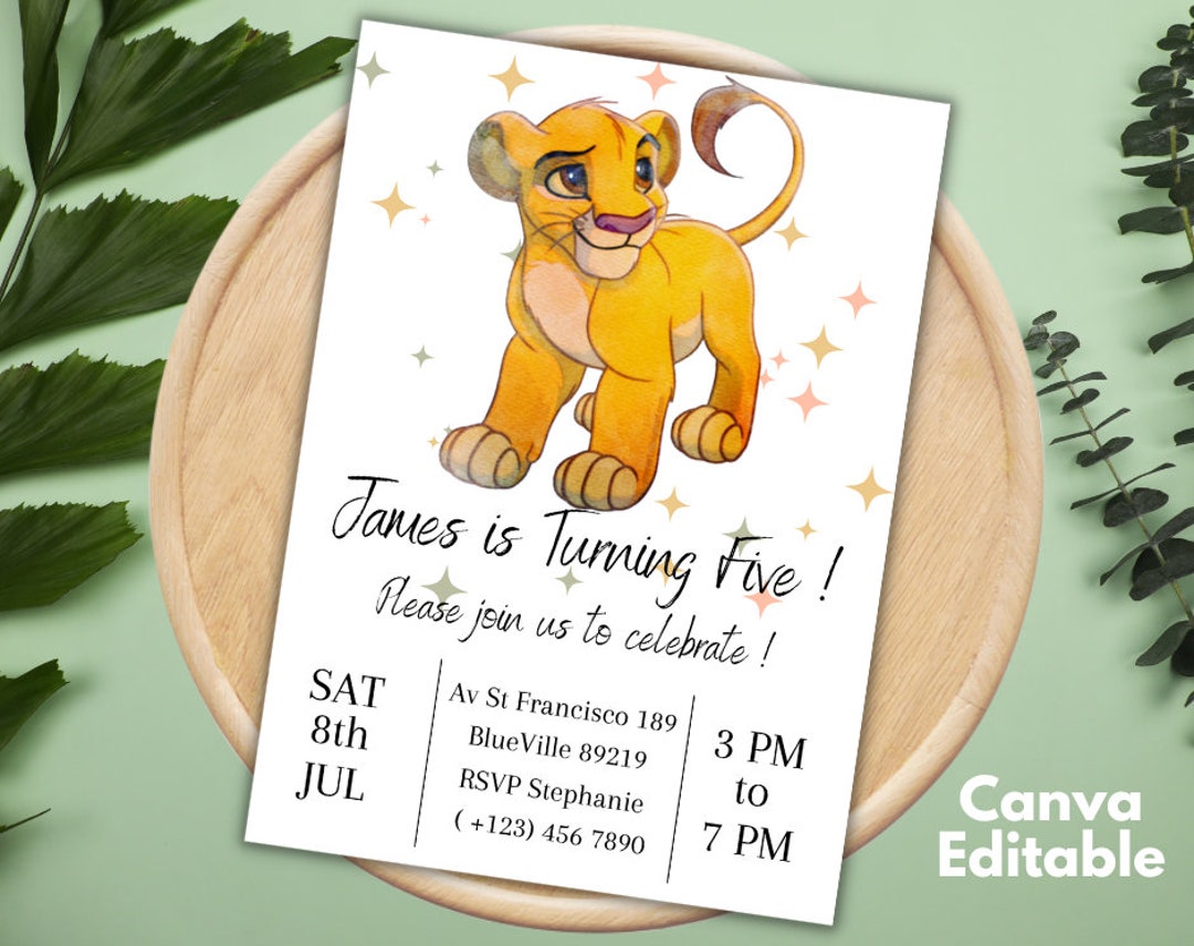 Simba Birthday Invitation, Baby Simba Editable Invitation, Simba ...