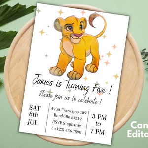 Simba Birthday Invitation, Baby Simba Editable Invitation, Simba ...