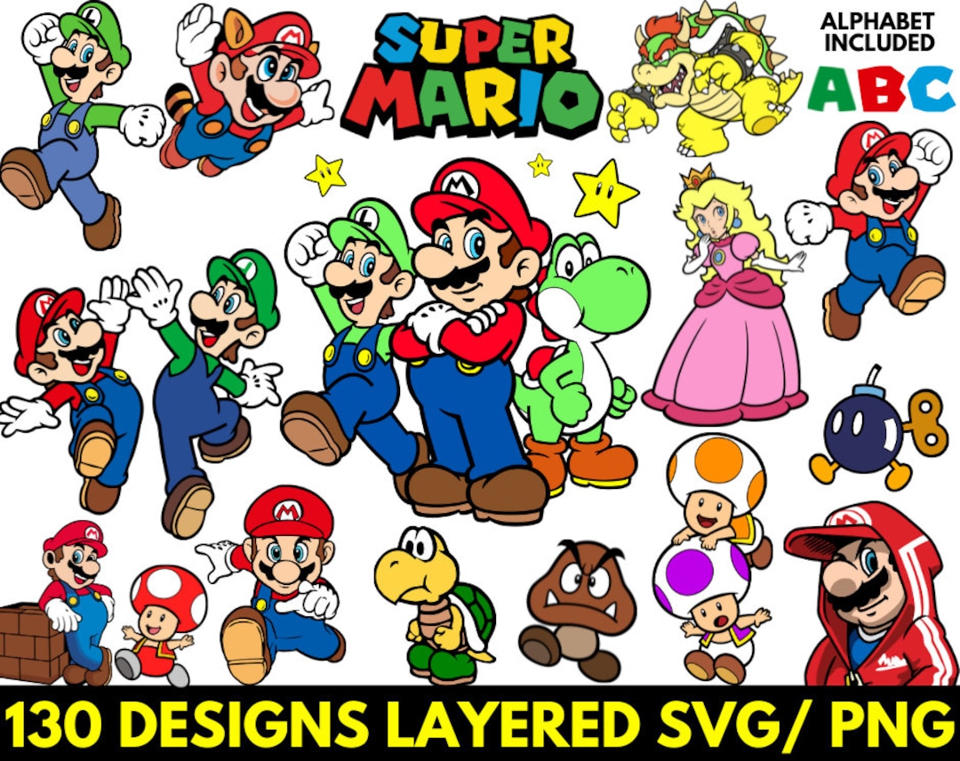 Super Mario Clipart Bundle Png & Svg, Super Mario Layered Svg Cricut ...