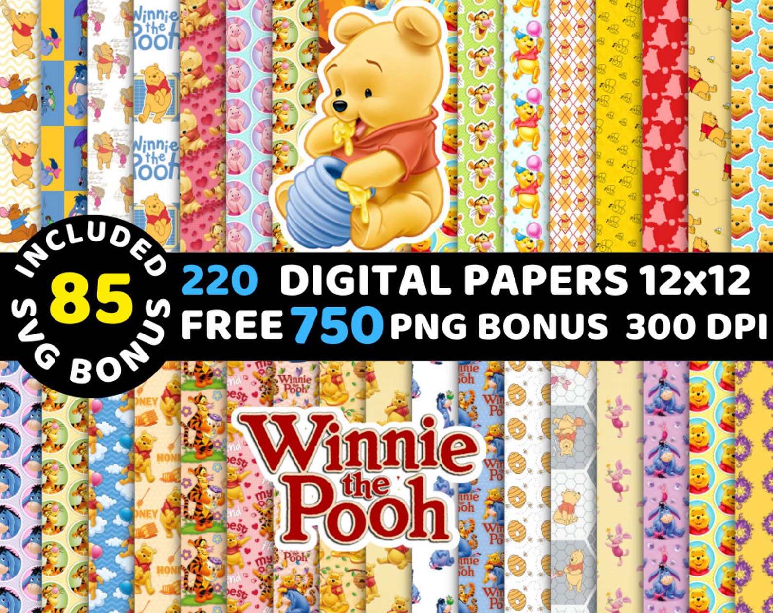 Winnie the Pooh Digital Papers Winnie the Pooh Clipart Png - Etsy