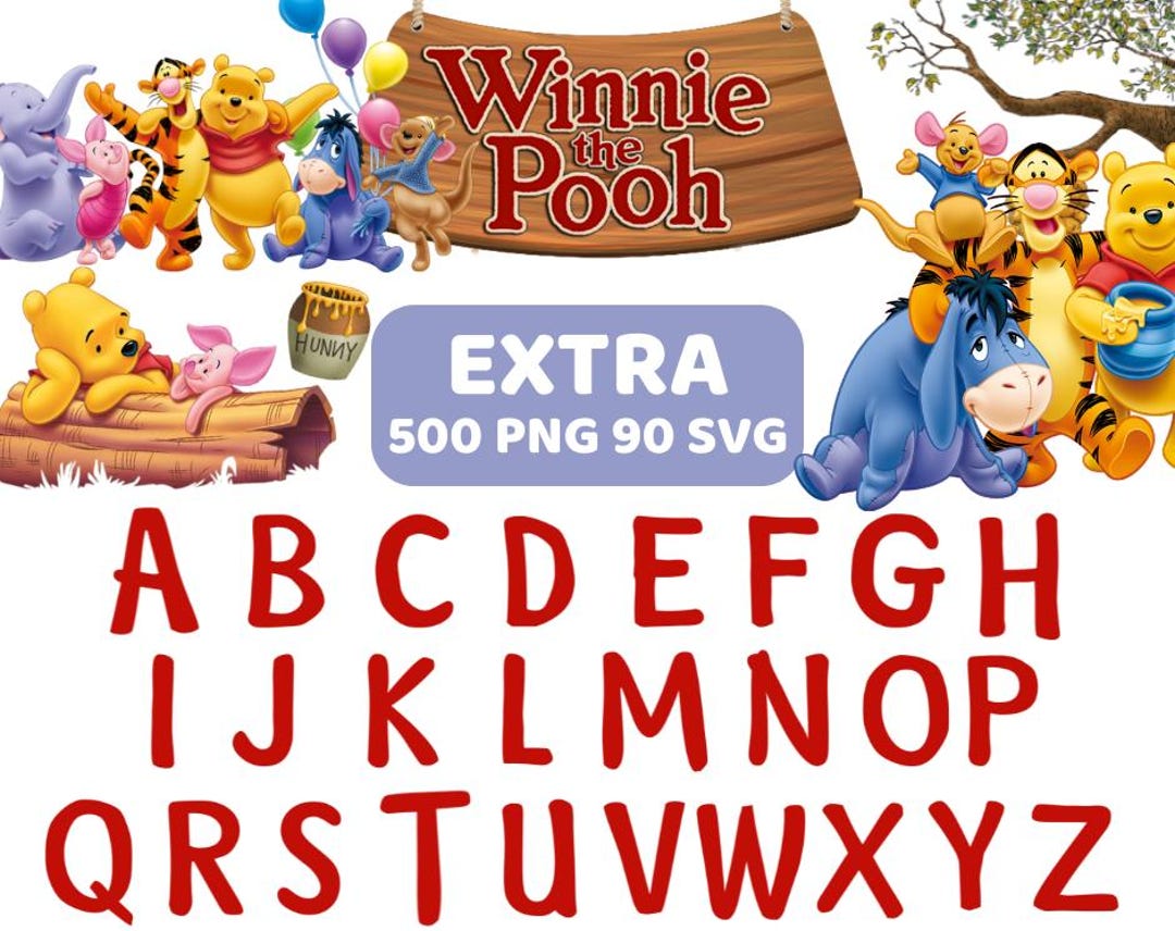 Winnie the Pooh Font, Pooh Typography Digital File, Custom Pooh ...