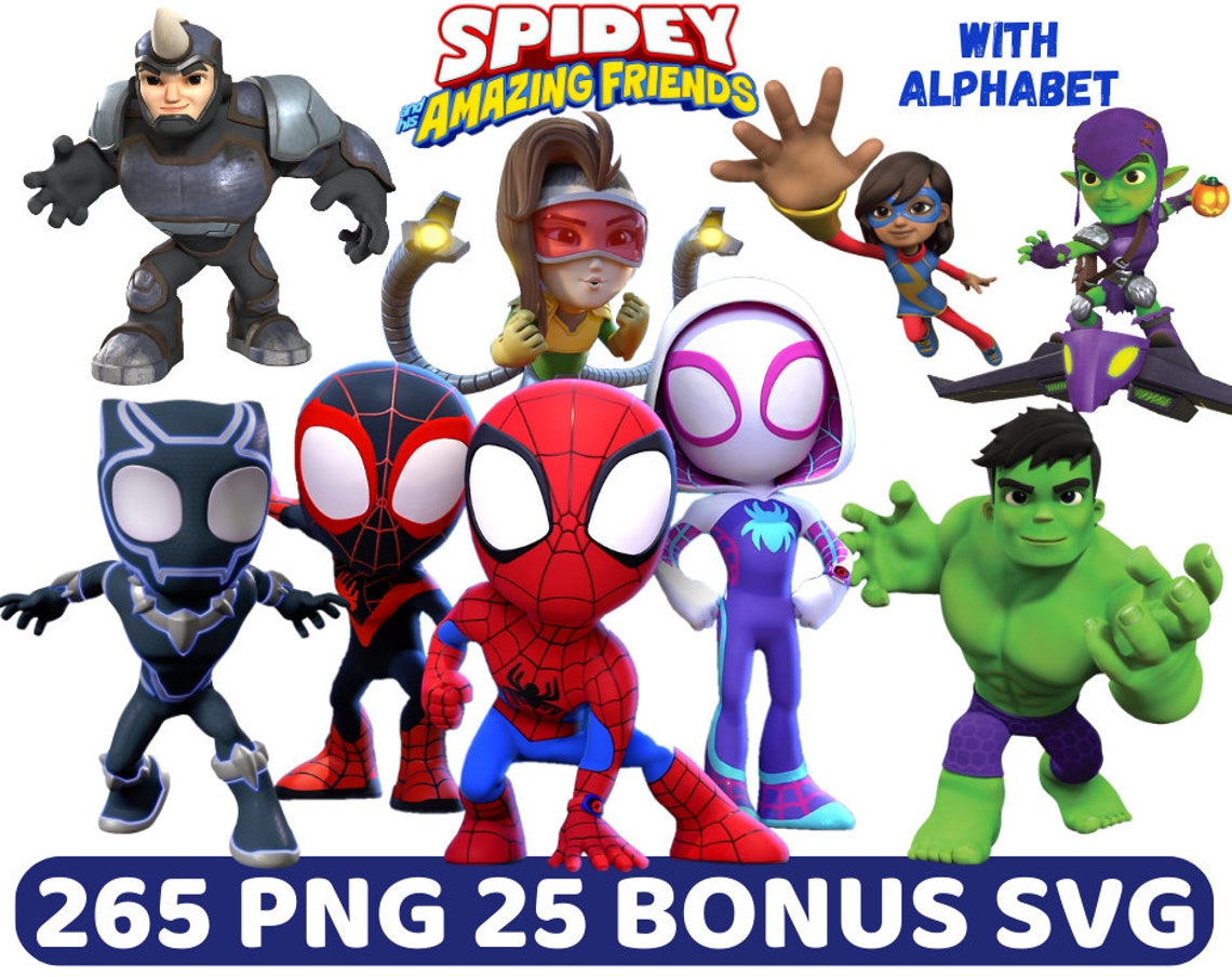 Spidey Clipart Png Spidey Svg Bundle Spidey Characters - Etsy España