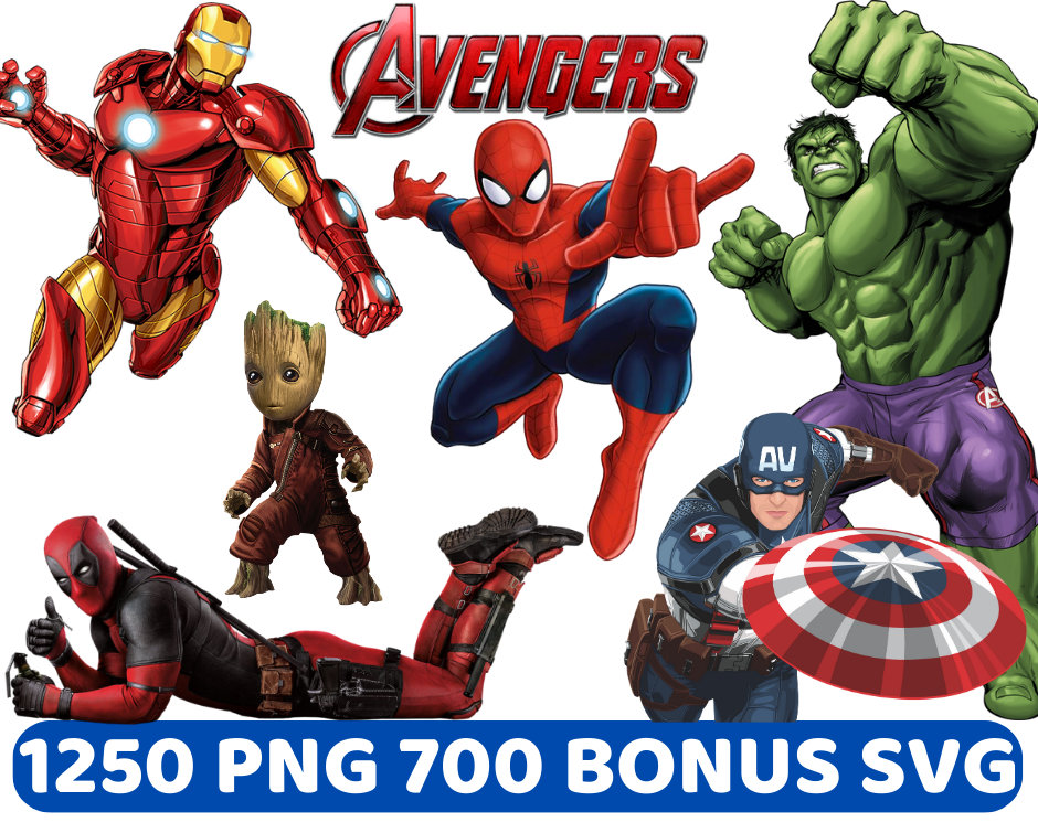 Avengers Clipart Png Avengers Svg Bundle Avengers All - Etsy