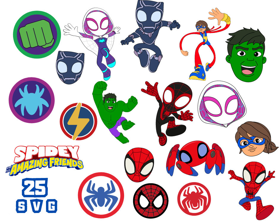Spidey Clipart Png Spidey Svg Bundle Spidey Characters - Etsy España