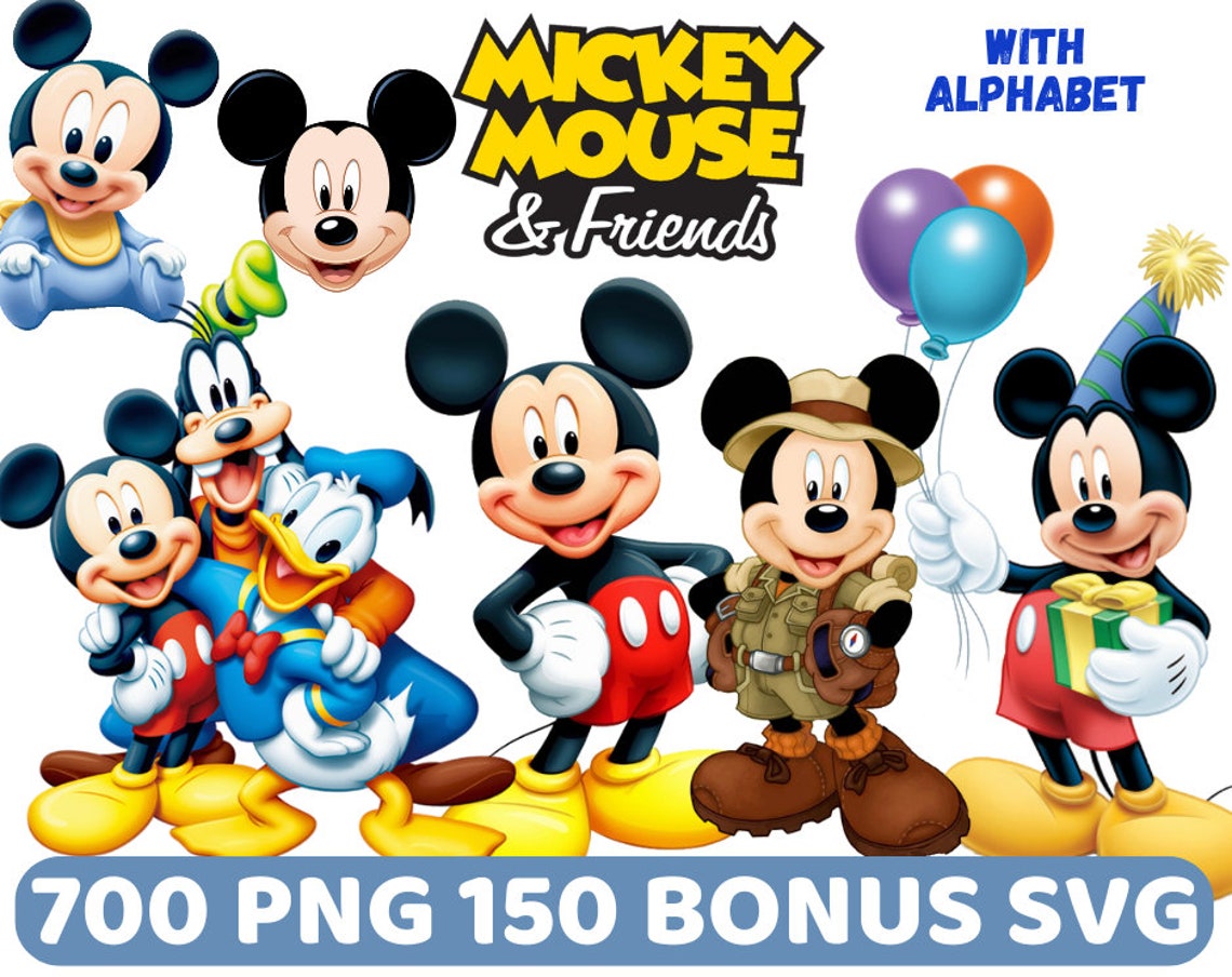 Mickey Mouse & Friends Png Clipart Bundle, Mickey Mouse Svg, Mickey ...