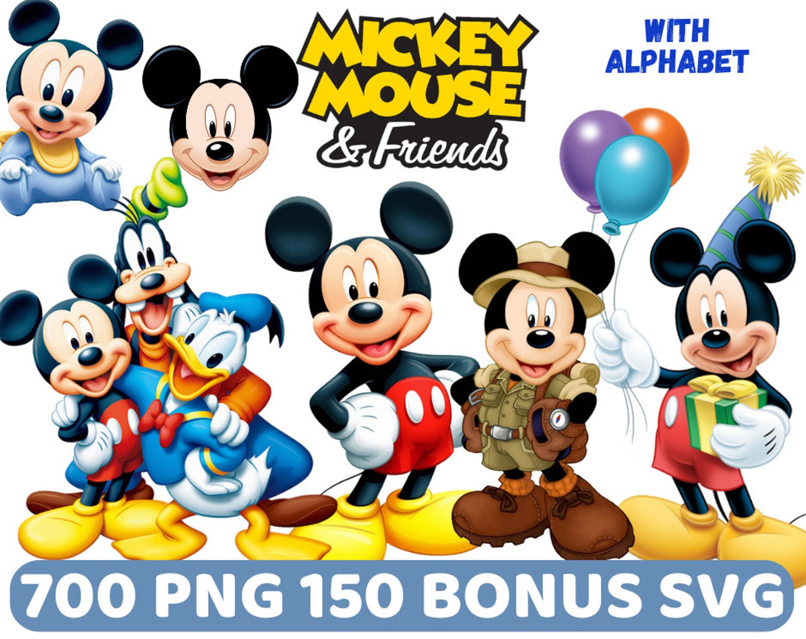 Mickey Mouse & Friends Png Clipart Bundle, Mickey Mouse Svg, Mickey ...