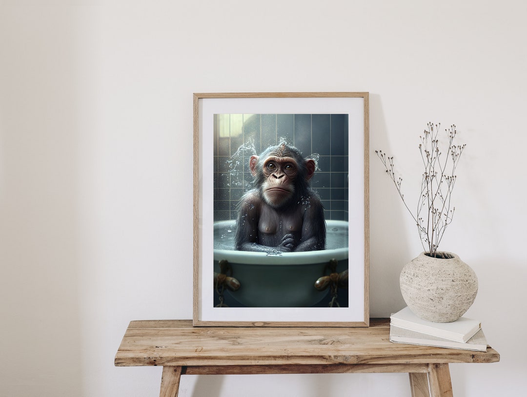 Monkey in the Bath Printable Bathroom Art Instant Digital - Etsy Australia