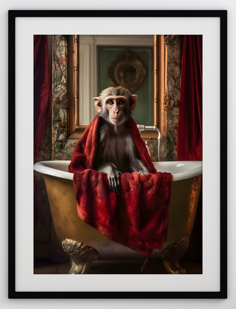 Monkey in the Bath Printable Bathroom Art Instant Digital - Etsy