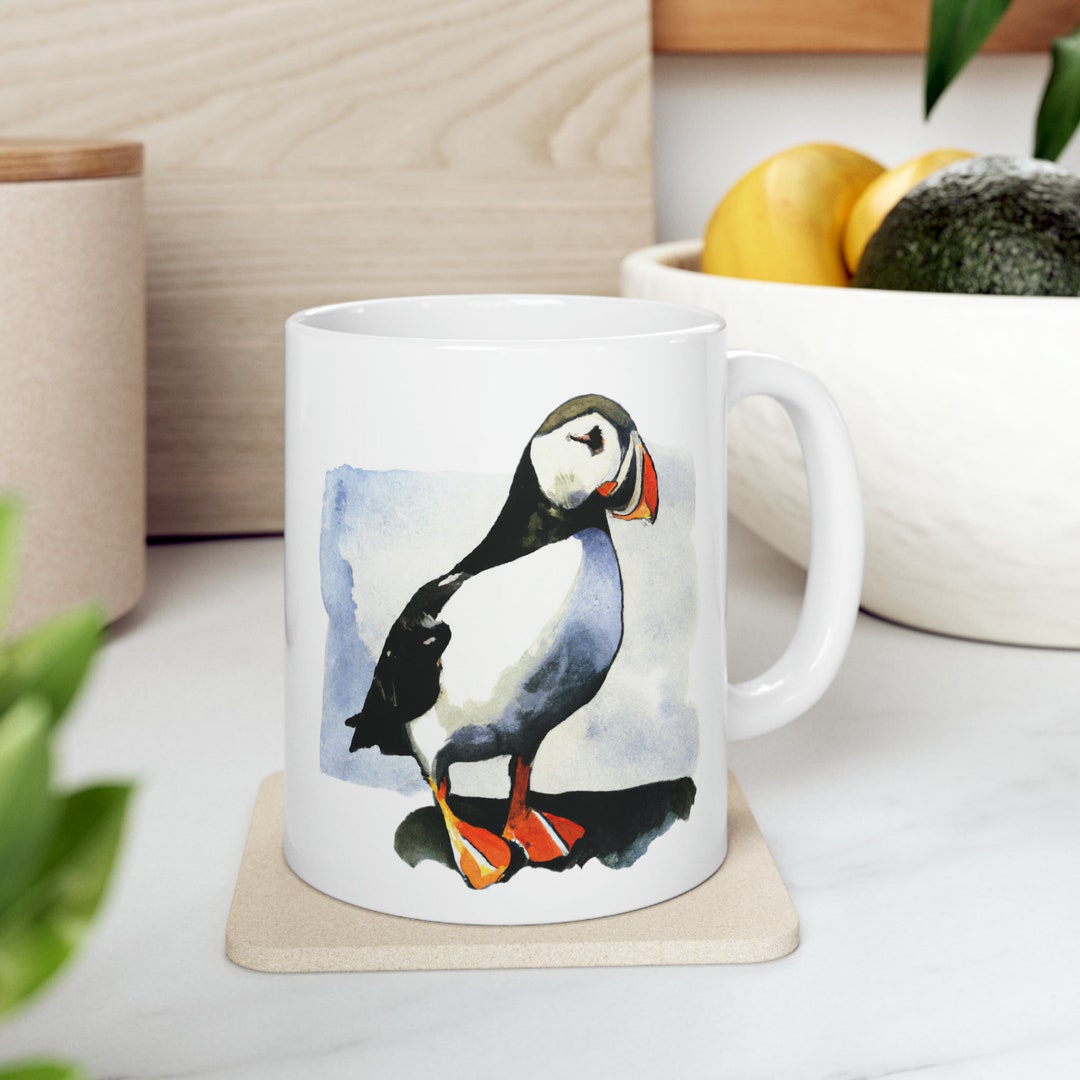 Bird Coffee MUG, ATLANTIC PUFFIN Bird Mug, Pretty Watercolor Bird ...
