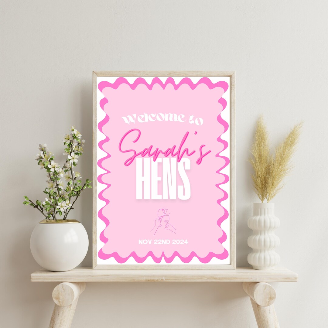 Hens Party Welcome Sign, Pink Wavy Editable Canva Template ...