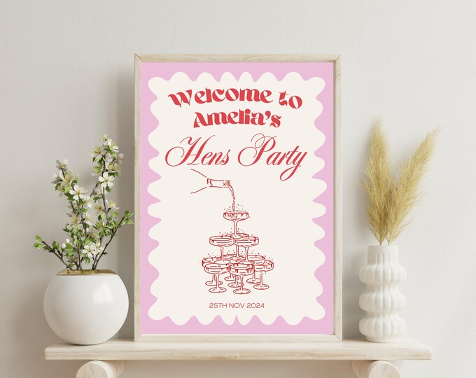 Pink Retro Welcome Sign Bridal Shower, Disco 70s Bachelorette Hens ...
