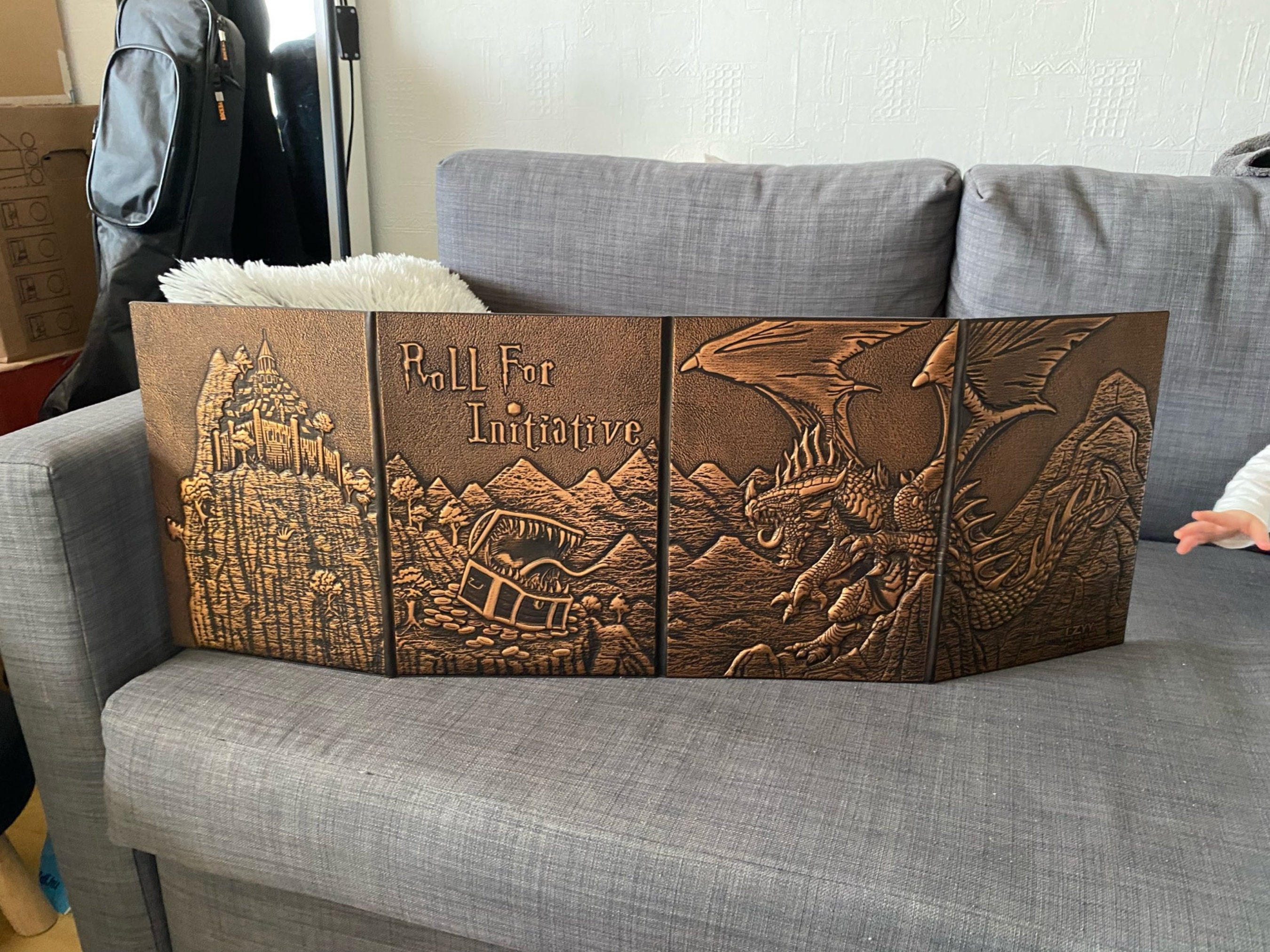 Dungeon Master Screen Faux Leather Embossed Dragon & Mimic, Four-panel ...