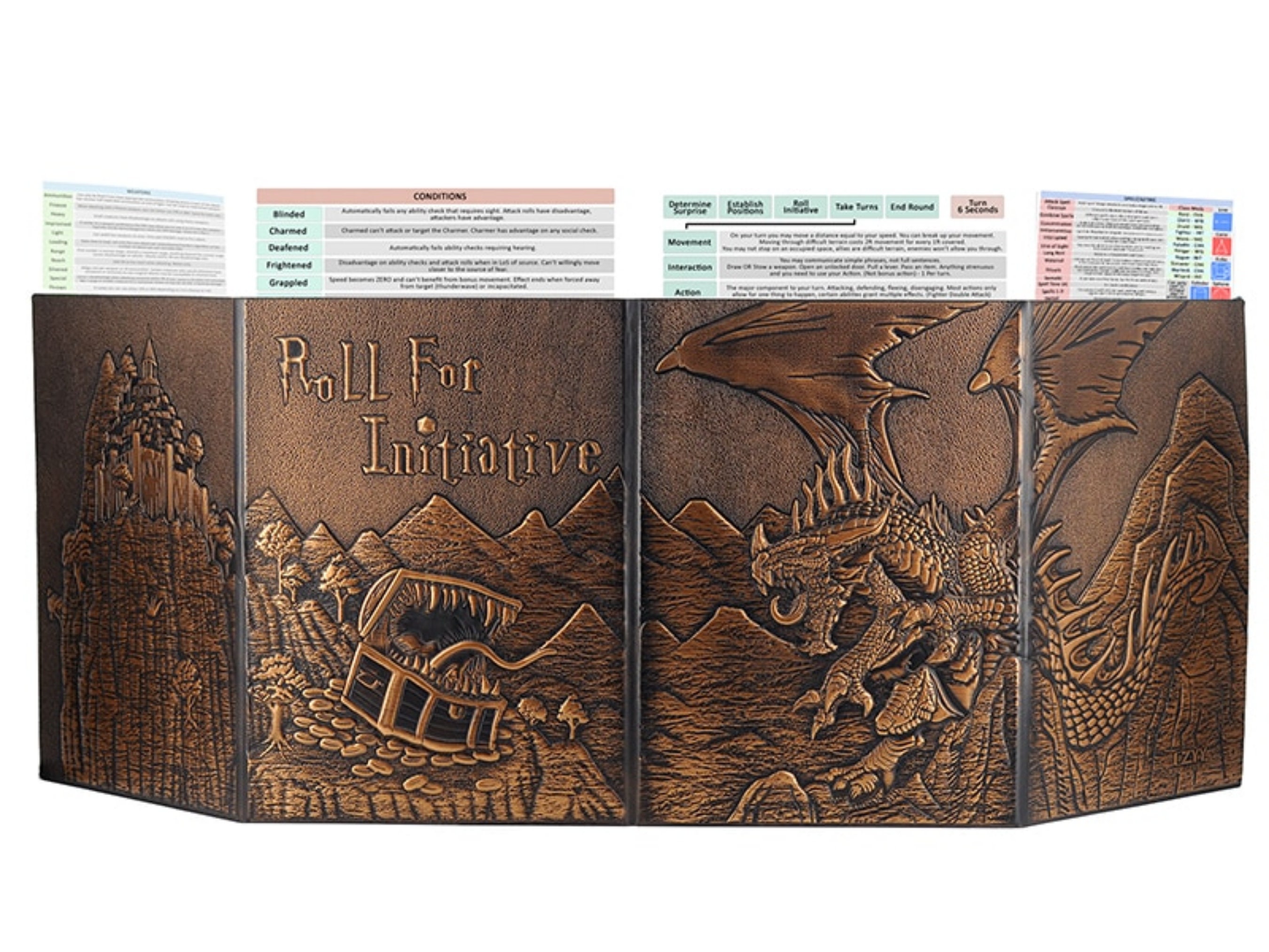 Dungeon Master Screen Faux Leather Embossed Dragon & Mimic, Four-panel ...
