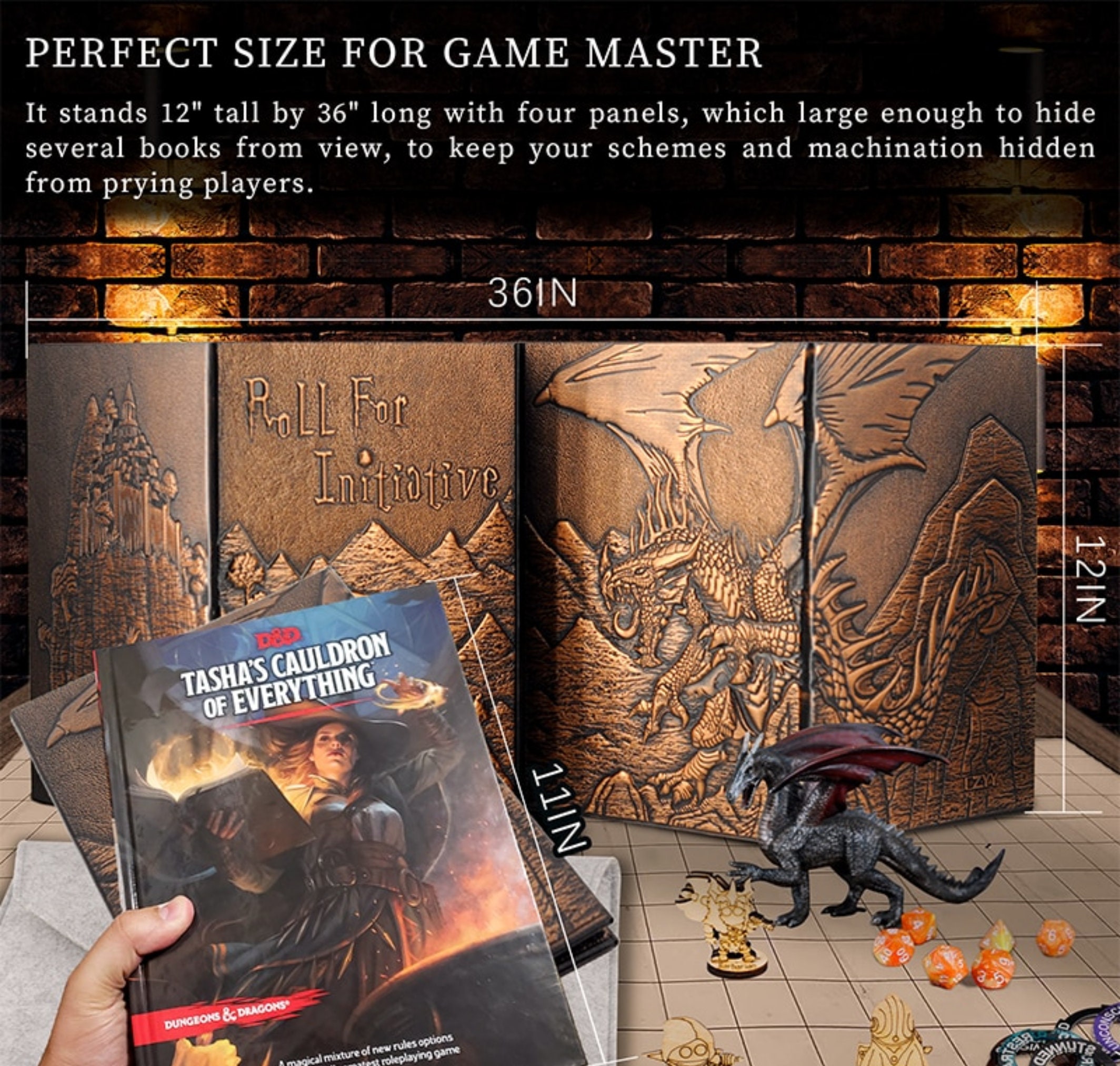 Dungeon Master Screen Faux Leather Embossed Dragon & Mimic, Four-panel ...