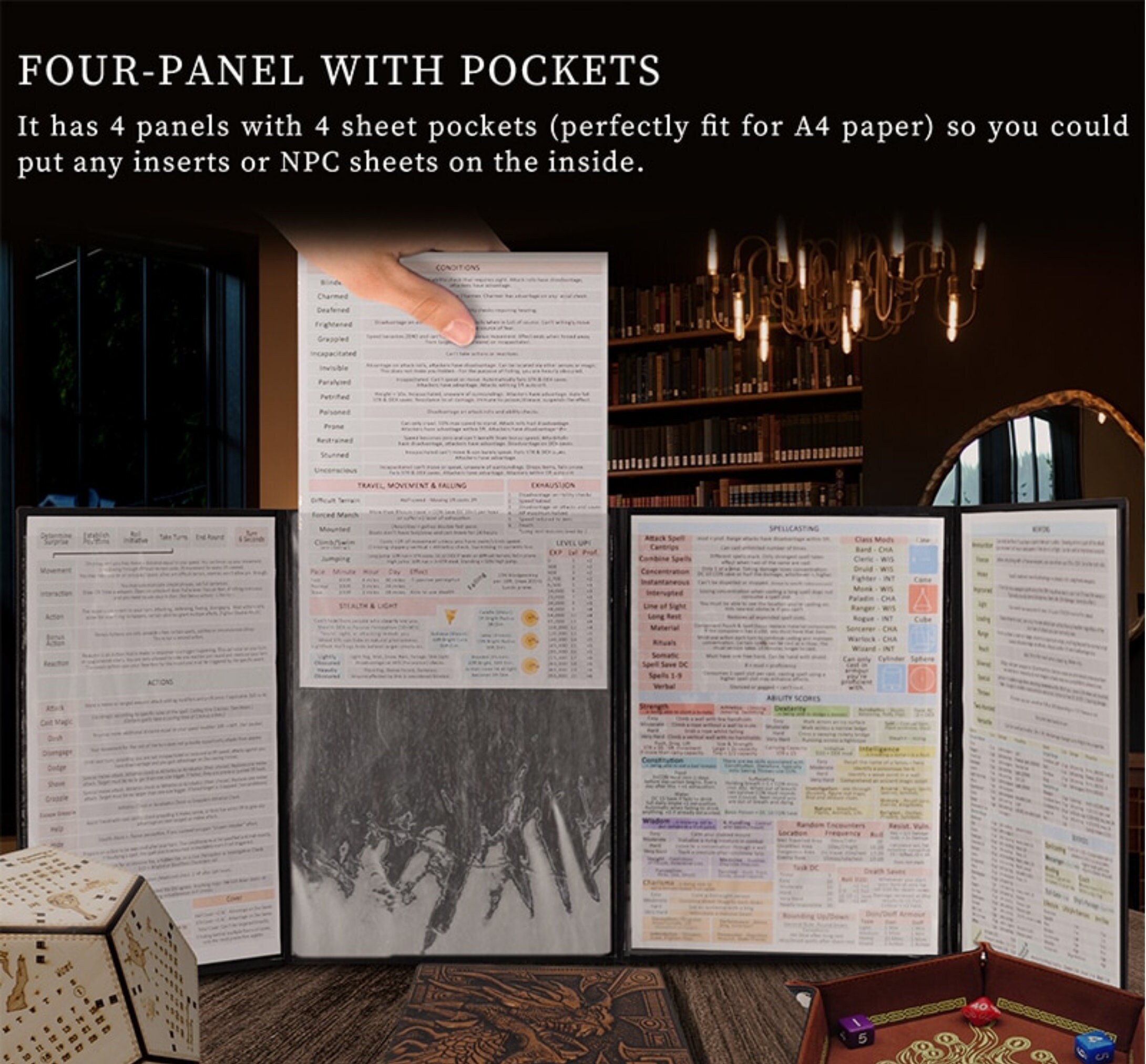 Dungeon Master Screen Faux Leather Embossed Dragon & Mimic, Four-panel ...