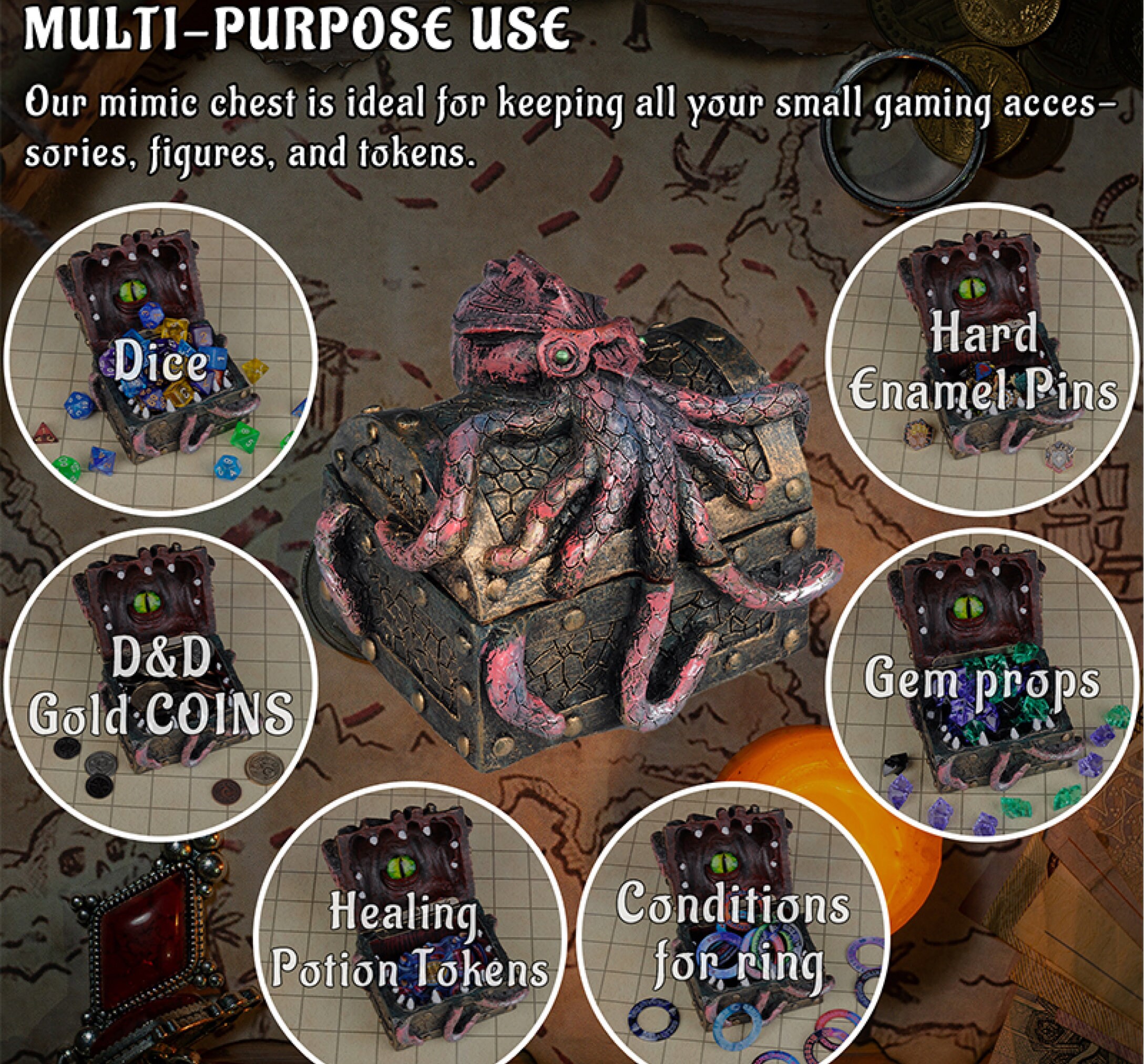 DND Mimic & Octopus Chest Box Medieval Resin Cthulhu Dice - Etsy