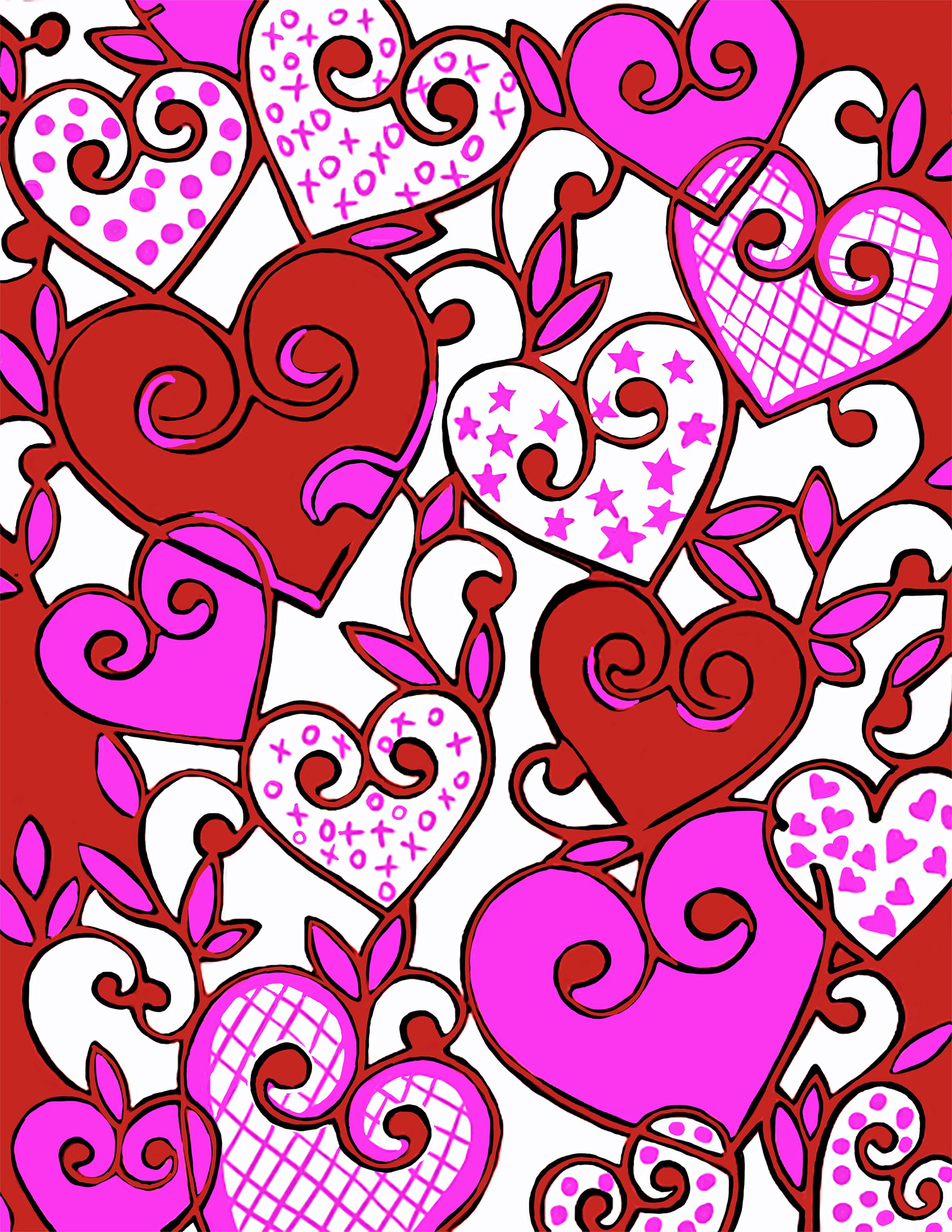 Valentine's Day Theme Hearts Scrapbook Papers, Digital Download, Junk ...
