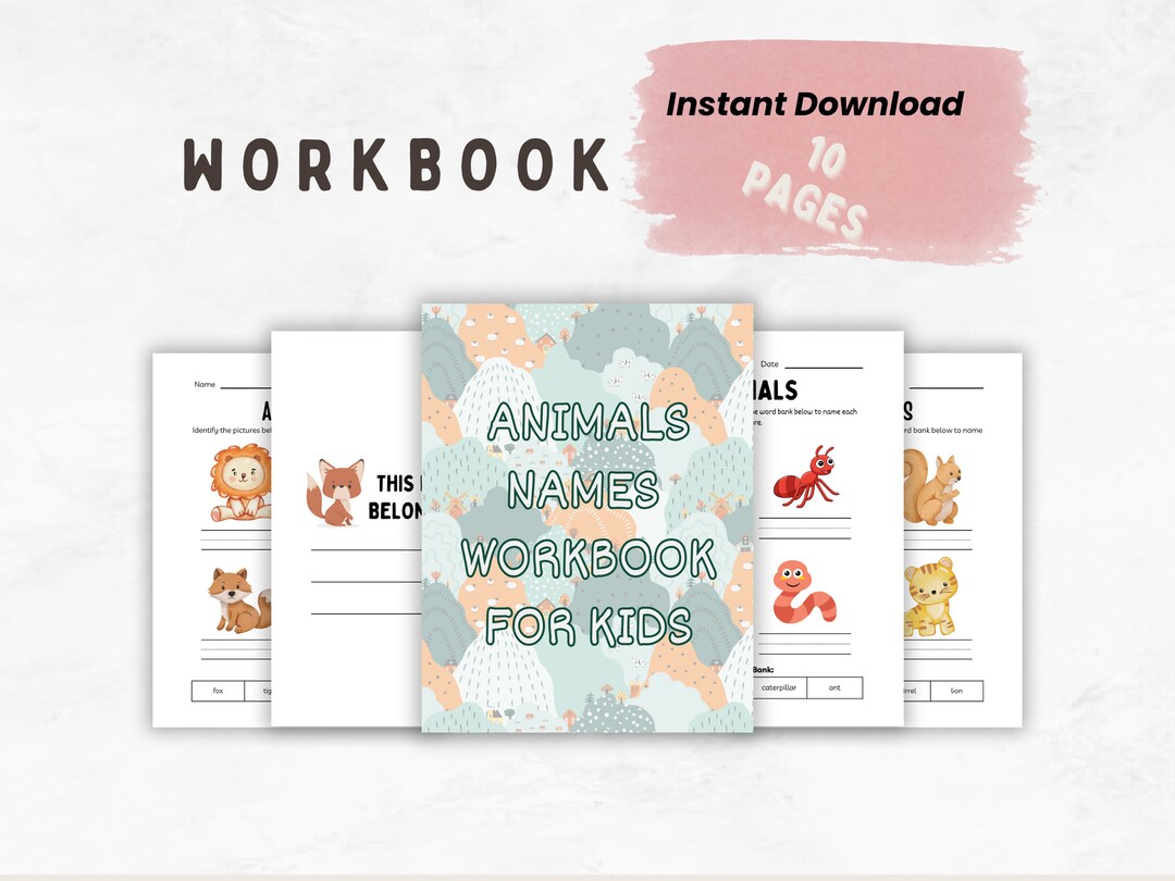 Printable Workbook Animal Matching Names, Toddlers, Preschoolers ...