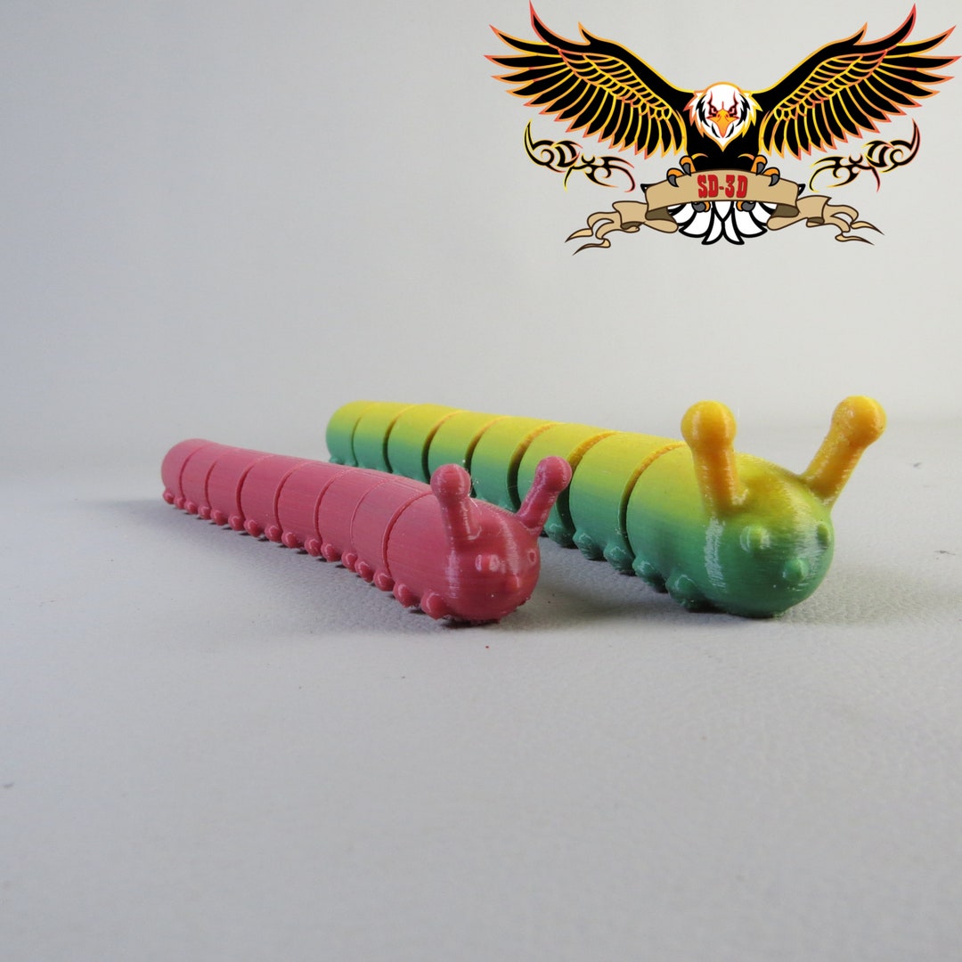 Vibrant Flexi Green Worm 3D Printed Unique Home Decor Various Sizes ...