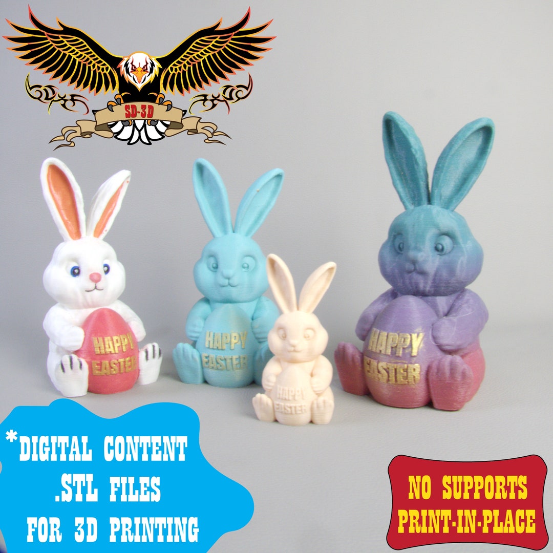 Print in Place Easter Rabbit With Egg STL File for 3D Printing - Etsy