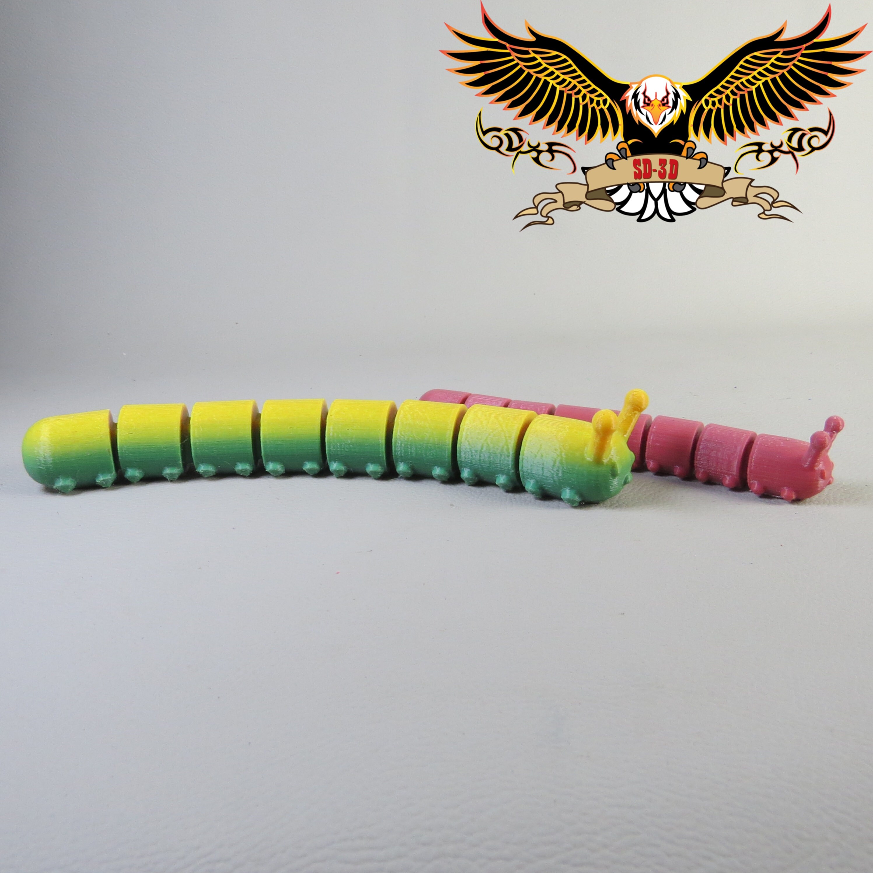 Vibrant Flexi Green Worm 3D Printed Unique Home Decor Various Sizes ...
