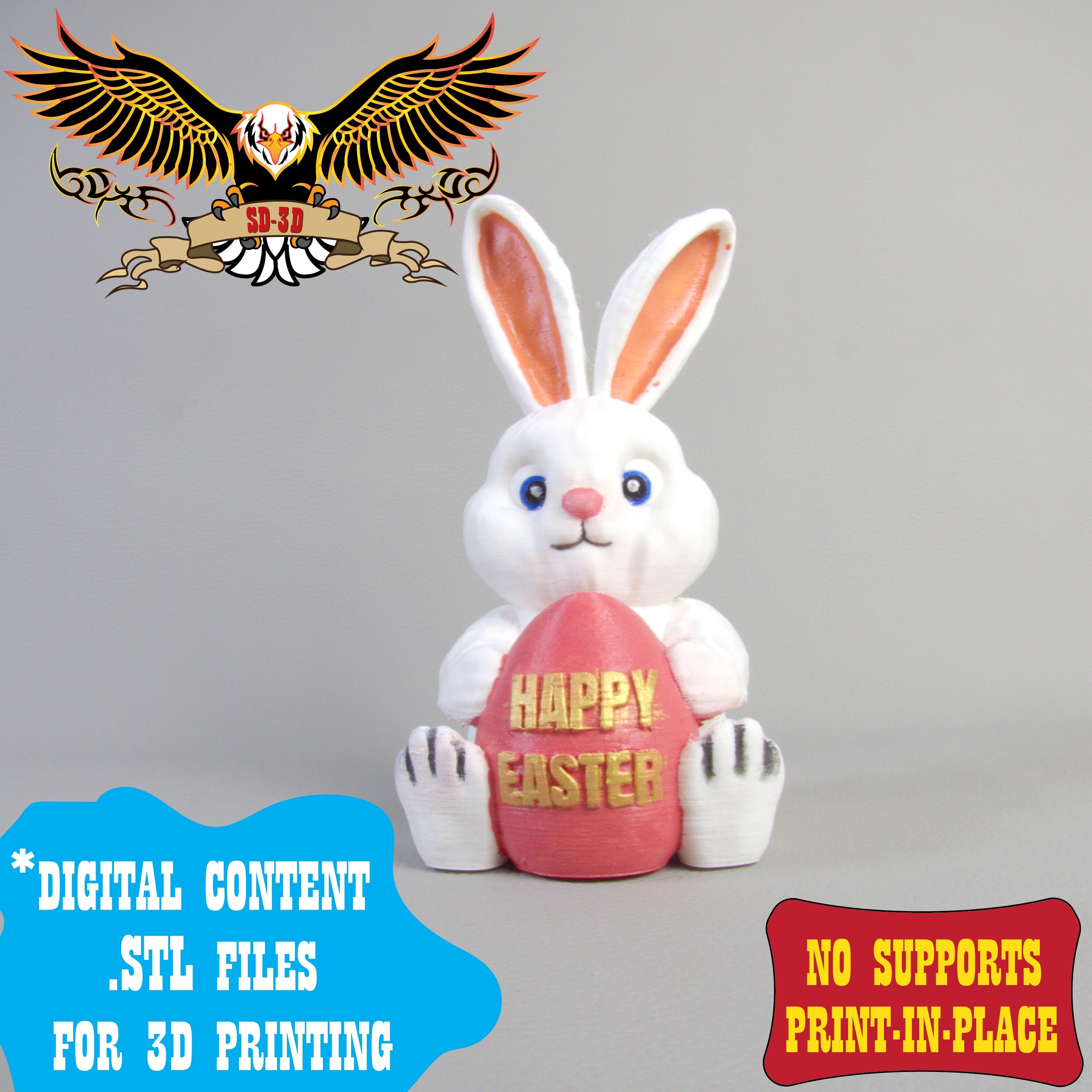 Print in Place Easter Rabbit With Egg STL File for 3D Printing - Etsy
