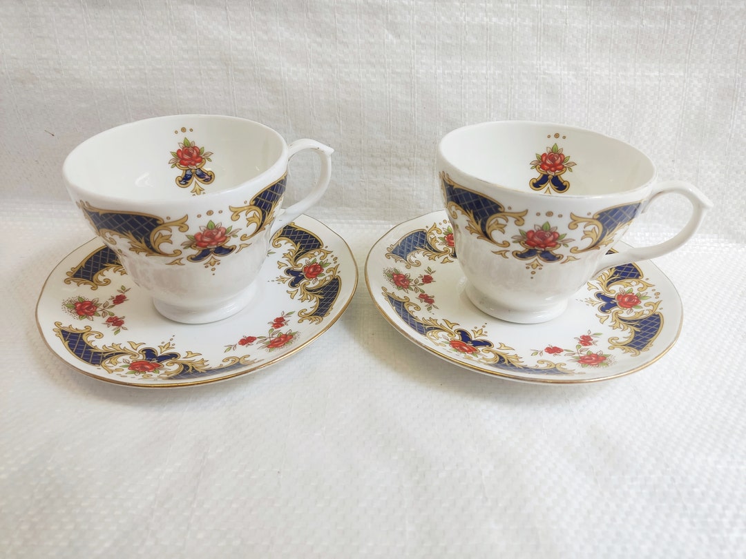 Vintage DUCHESS 2x Cups and 2x Saucers, Set, Westminster 560, Navy Blue ...