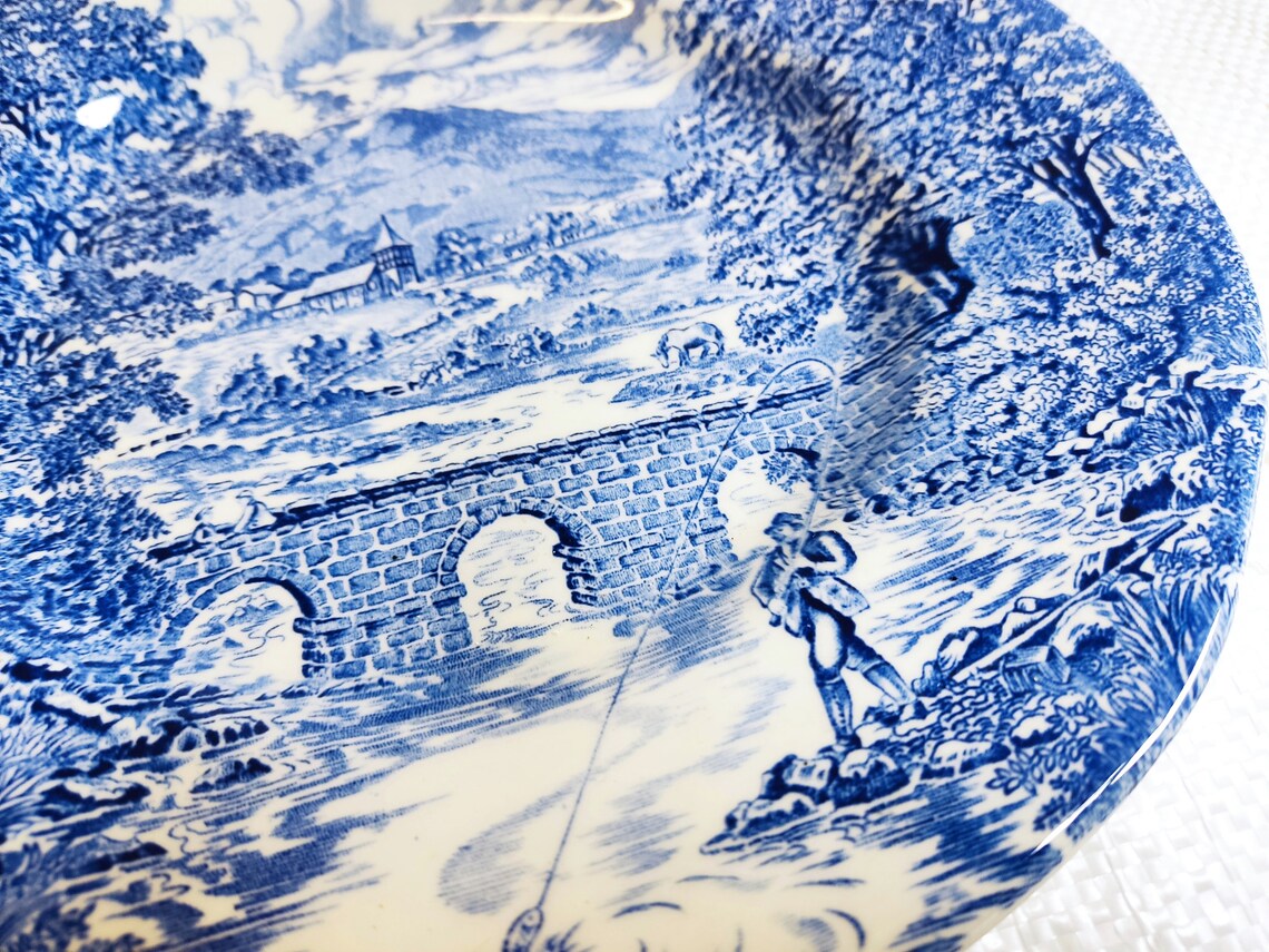 Vintage BRIDGE SCENES Blue Plate, Crown Ducal - Etsy