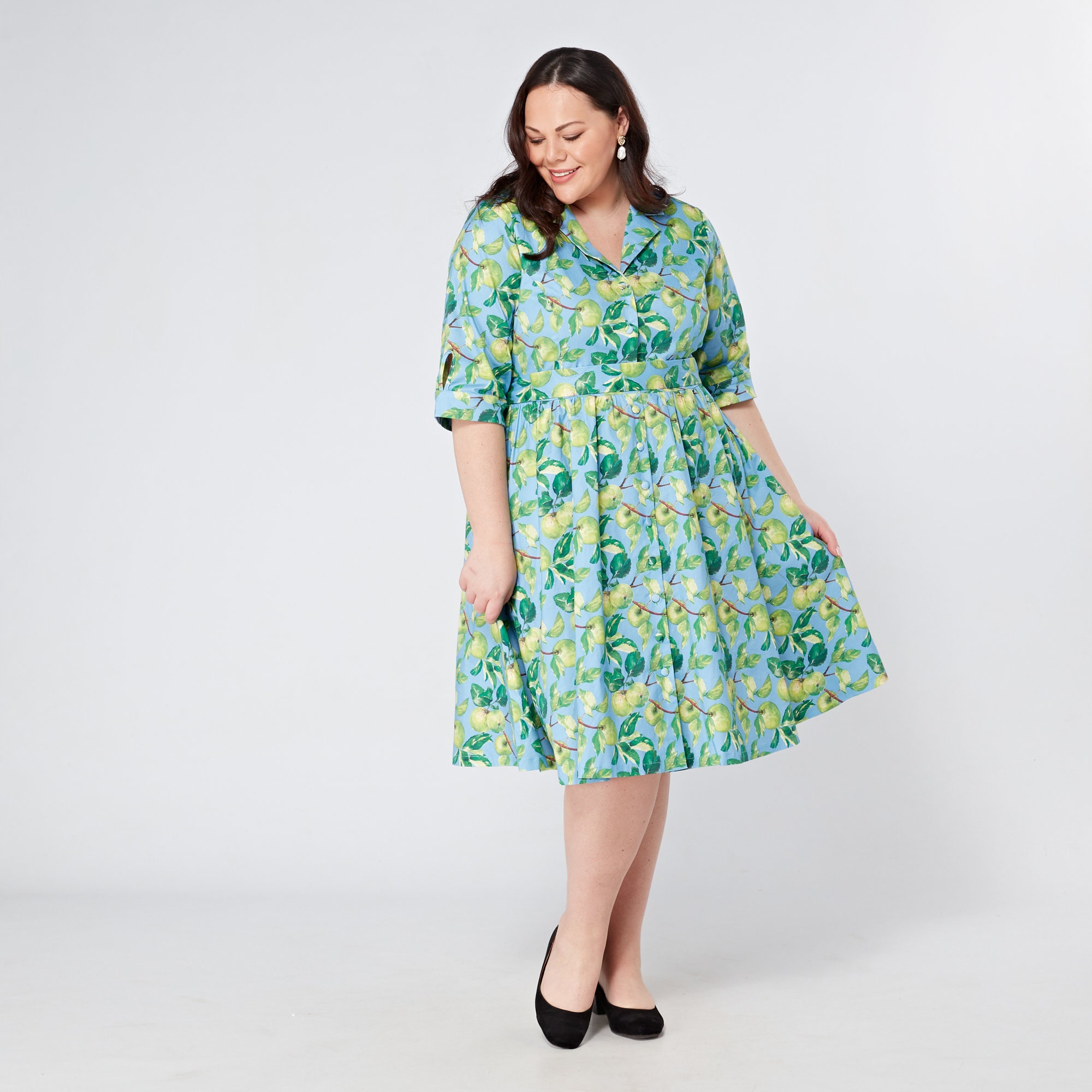 Plus Size Curvy Apple Print Vintage Belted Shirt Dress From Tagareen ...