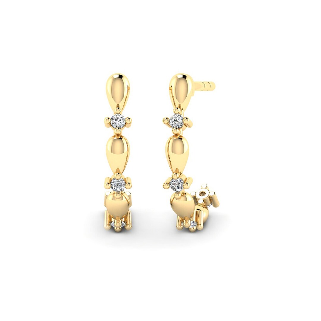 Solid Gold Pear Shape Earrings, Diamond CZ Earrings for Women, 925 ...